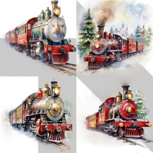 Vintage Christmas Train Watercolor Background, Art for Above Tv, Art ...