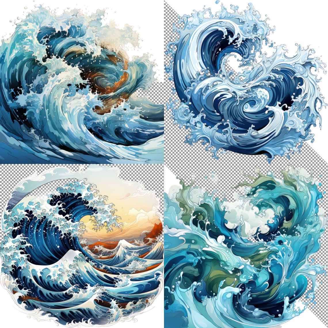 Watercolor Ocean Waves Clipart, Wave Clipart PNG Bundle,sea Waves PNG ...