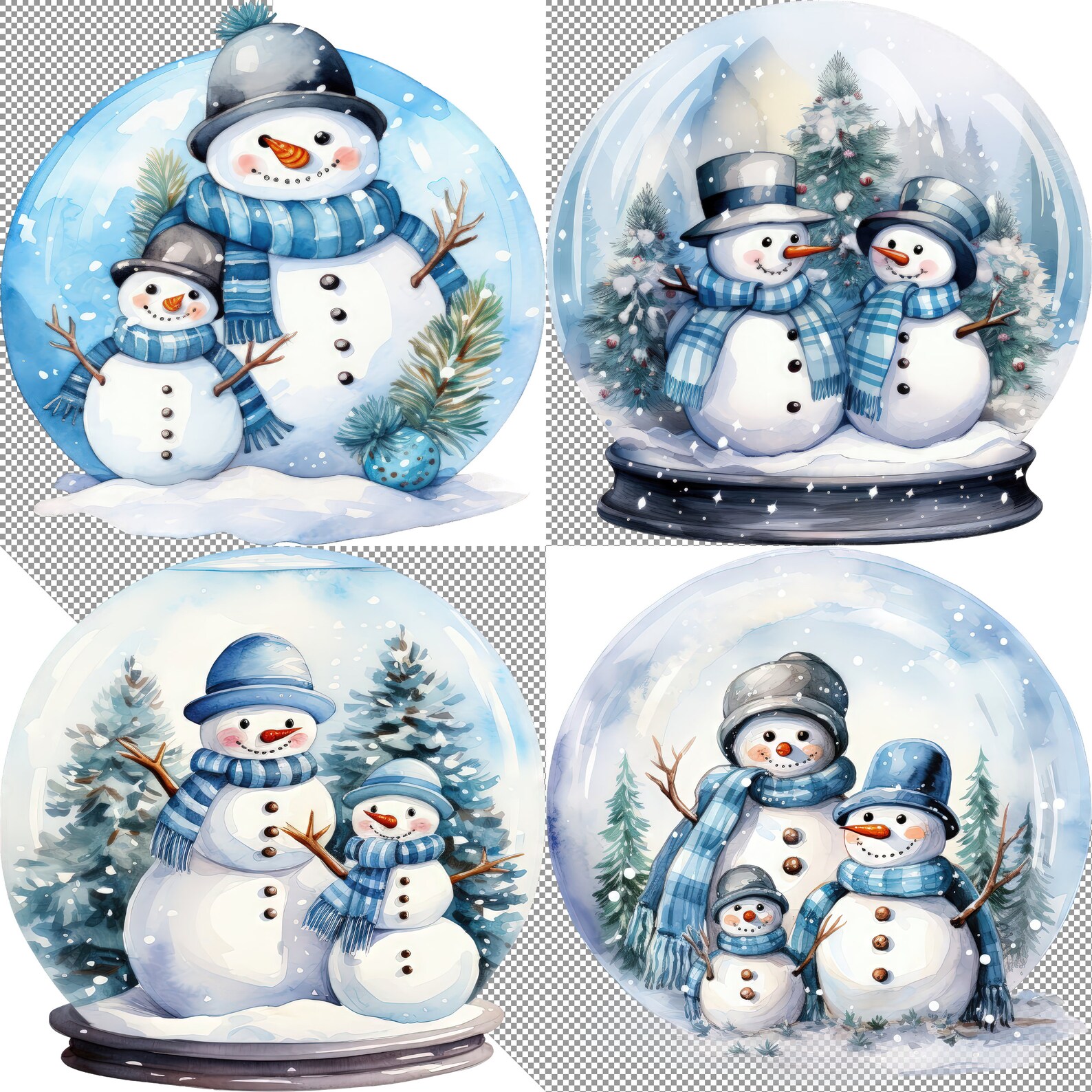 Christmas Snowman Family Clipart, Snowman Illustrations With a ...