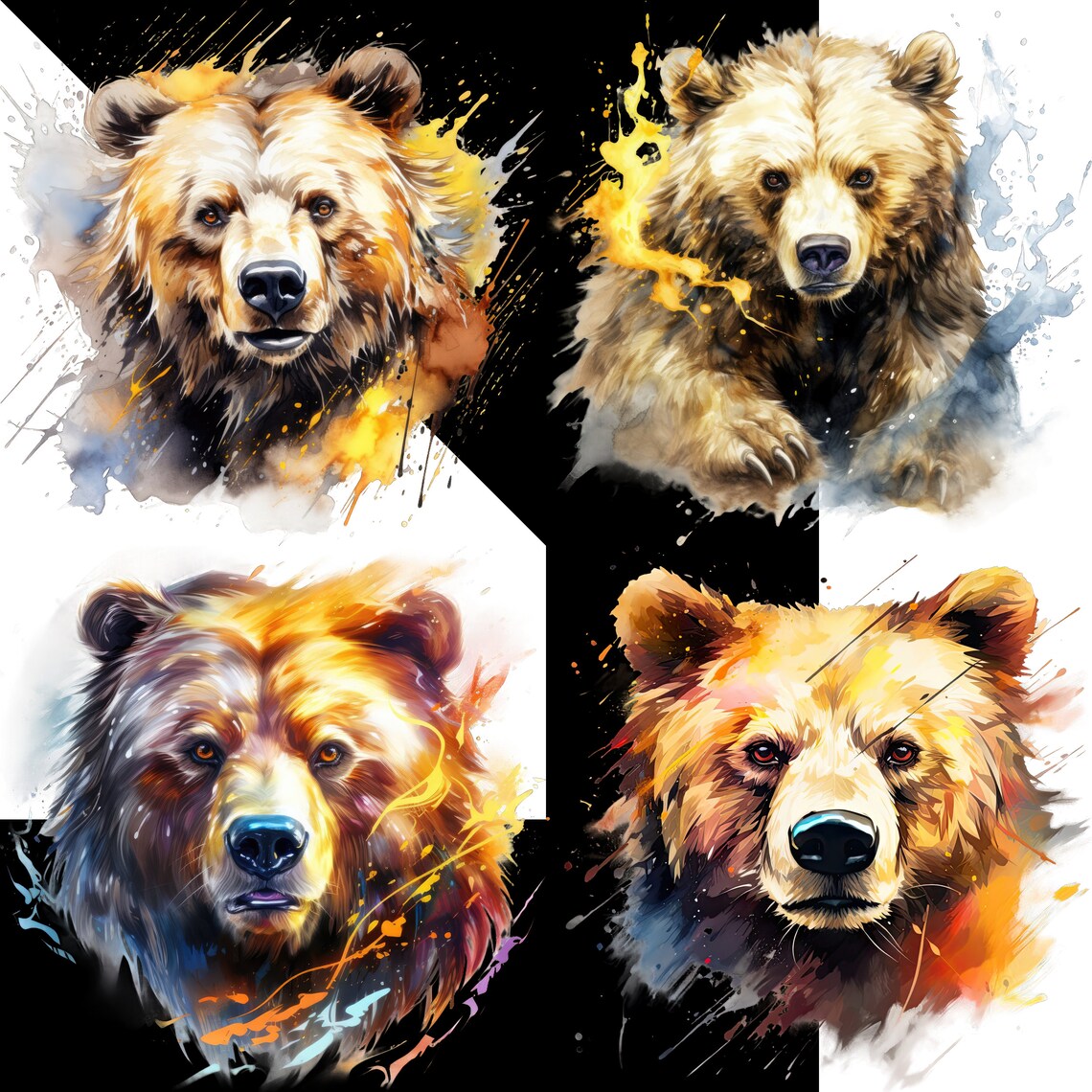 Bear's Powerful Surge, Forest Bear,wildlife Art Decor, Bear's Majestic ...