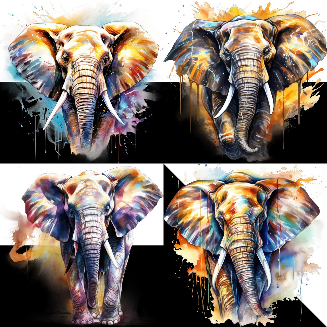 Elephant Lightning Clipart, Elegant Elephant Silhouette, Lightning ...