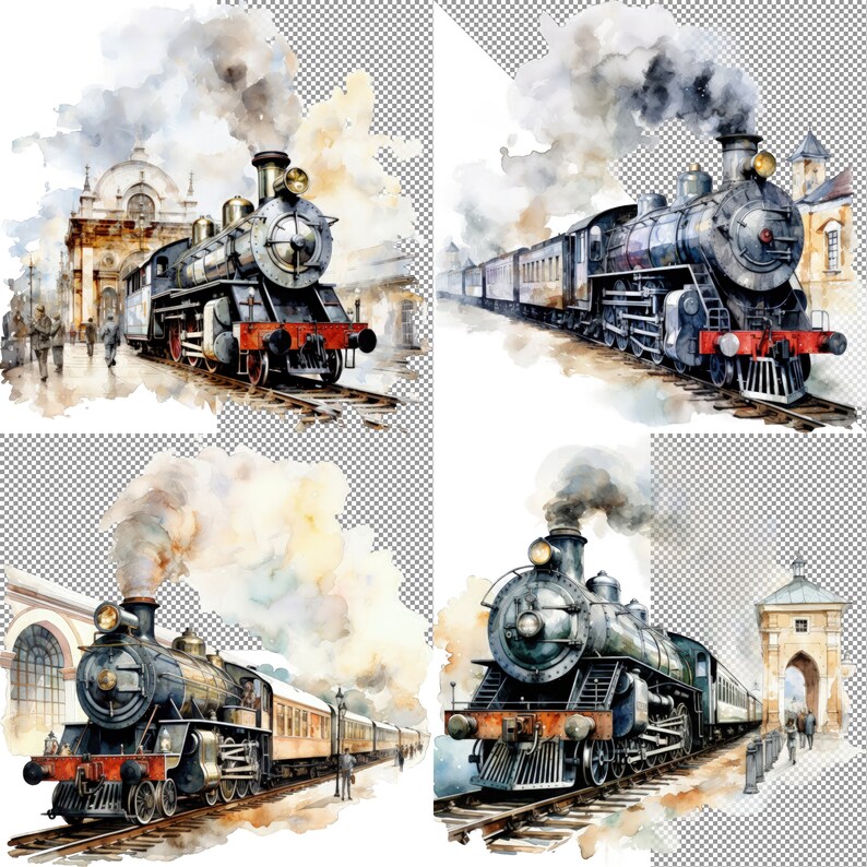 Vintage Steam Train Clipart,watercolor Illustration,art for Download ...