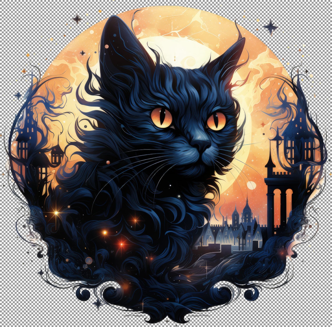 The Witch's Cat Clipart,the Witch's Cat Clipart, Halloween Decor ...