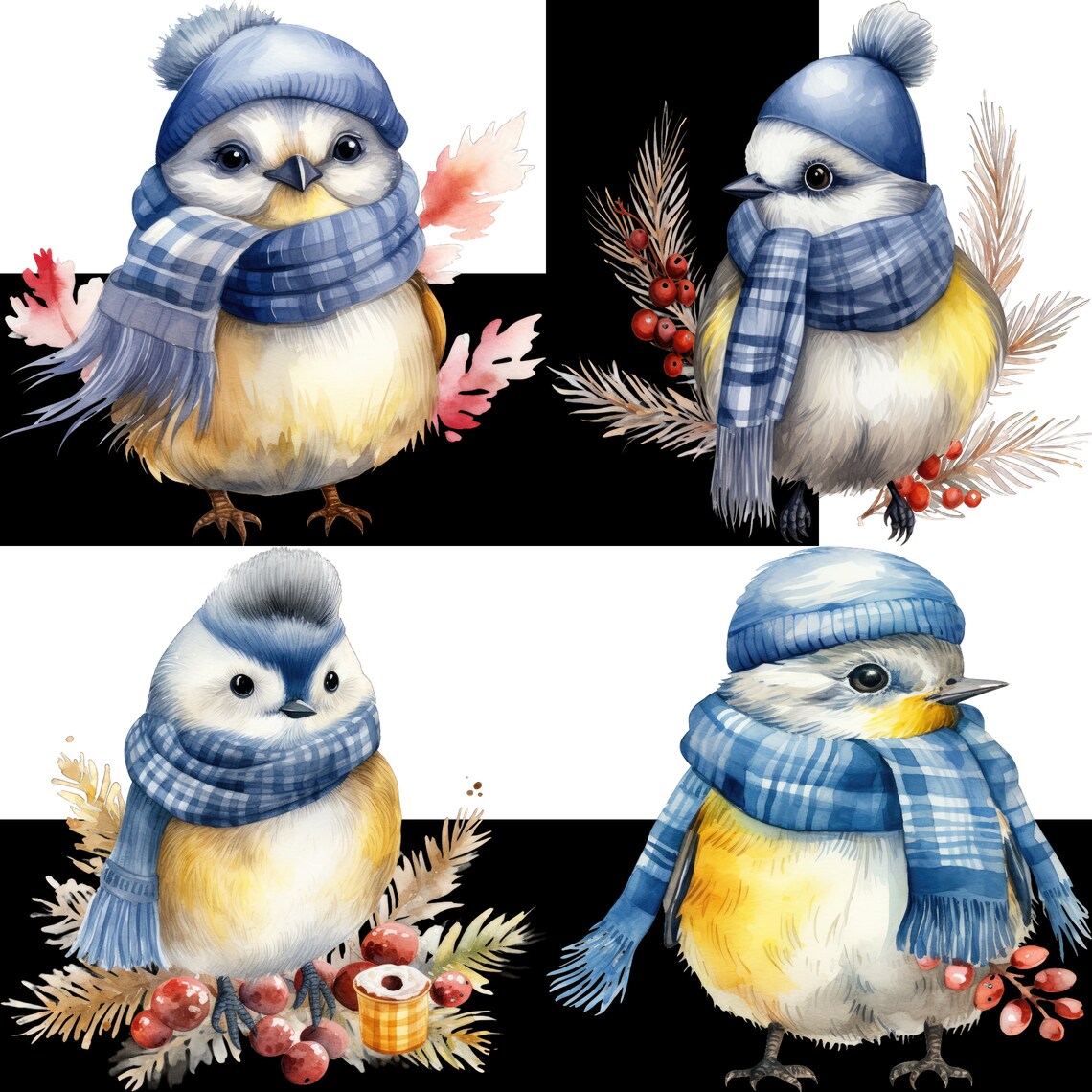 Christmas Winter Clothes Gray Bluetit PNG Clipart, Christmas Blue ...