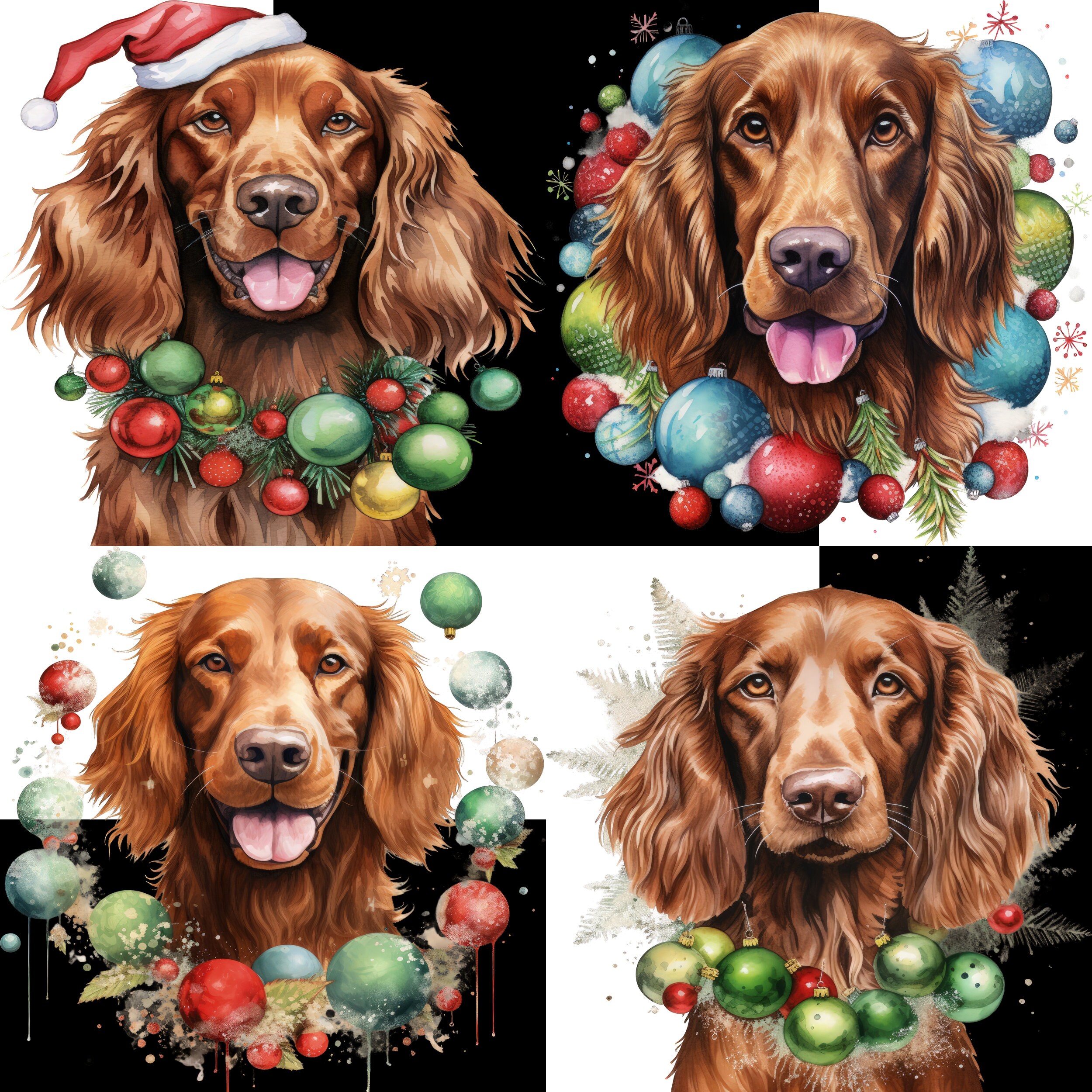 Merry Irish Setter Clipart, Festive Setter Graphic, Merry Dog Clipart ...