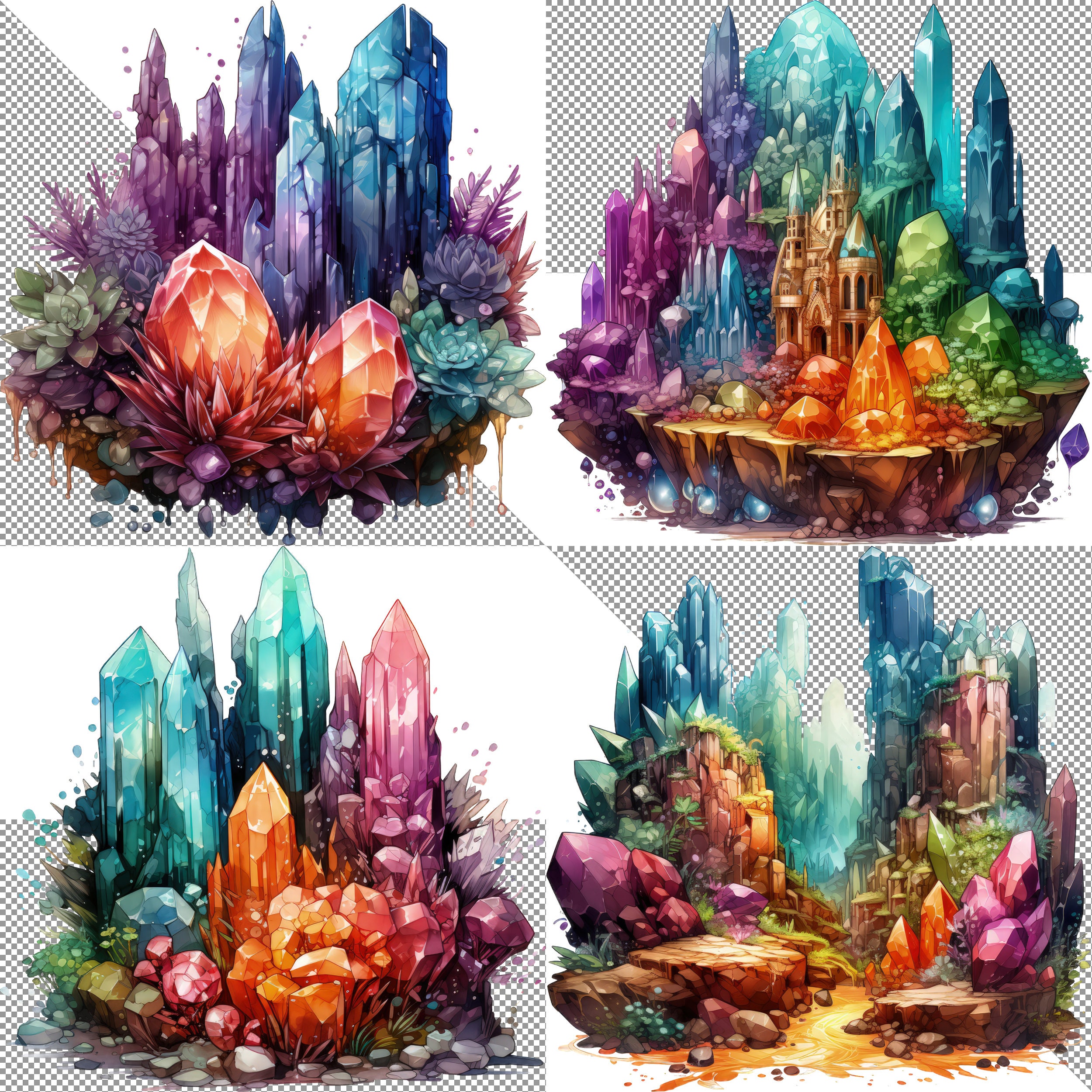 Crystal Cavern Creatures Clipart, Crystal Cluster Clipart Set ...