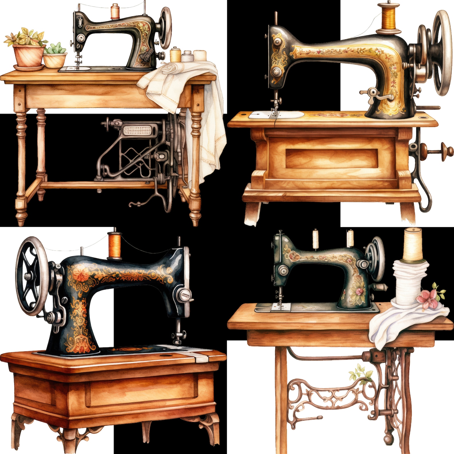 Vantage Treadle Sewing Machine PNG Clipart,sewing Decor Clipart ...