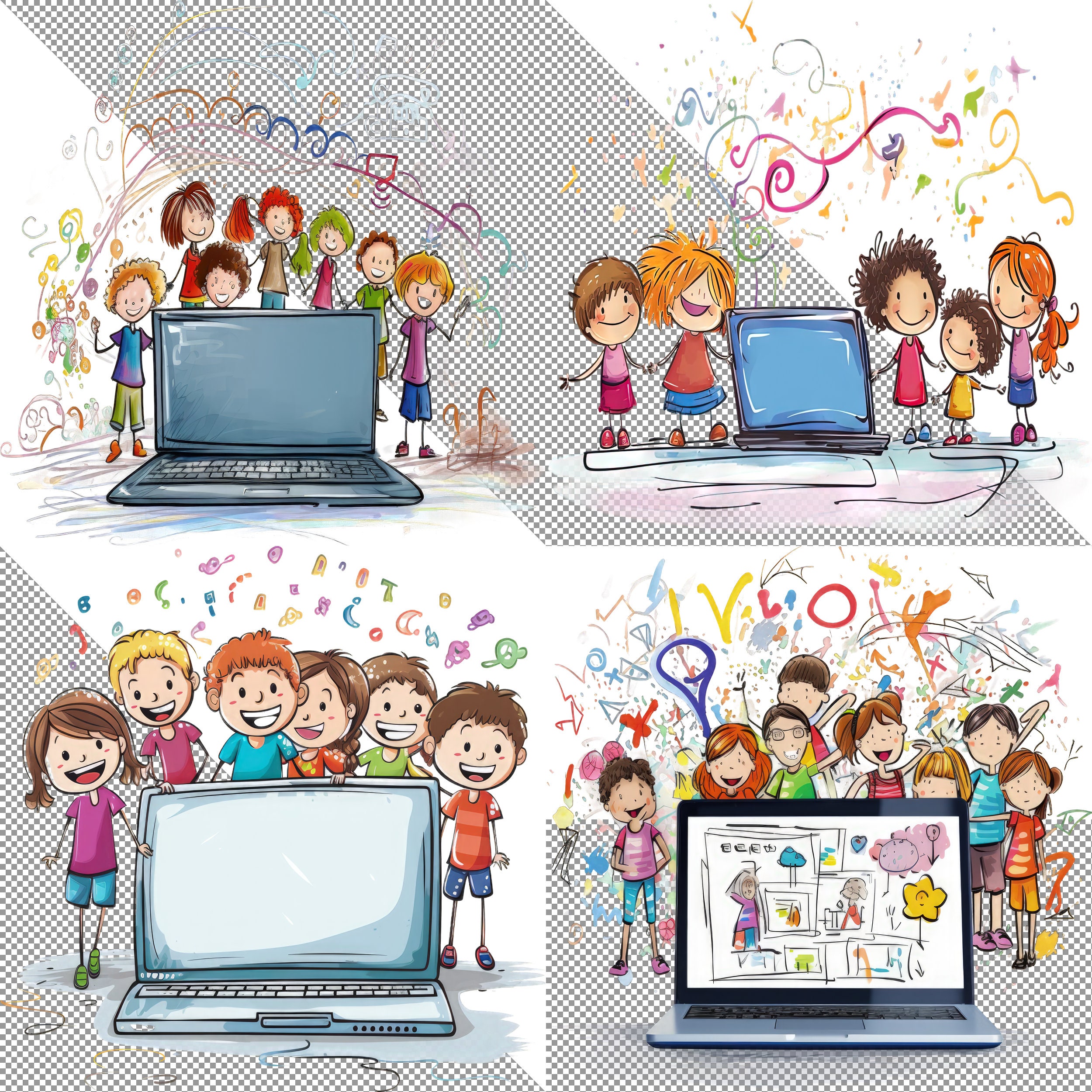 Children Scribbles Clipart, Kids' Doodles Clip Art, Playful Childish ...