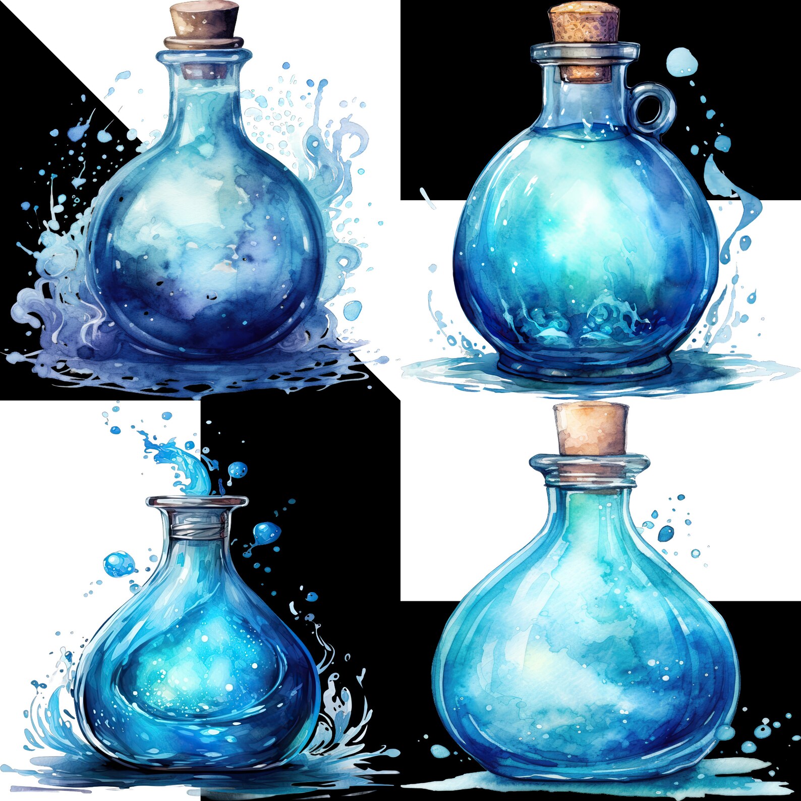 Potion Bottle Clipart, Enchanting Potion Bottles, Magic Elixir Clipart ...