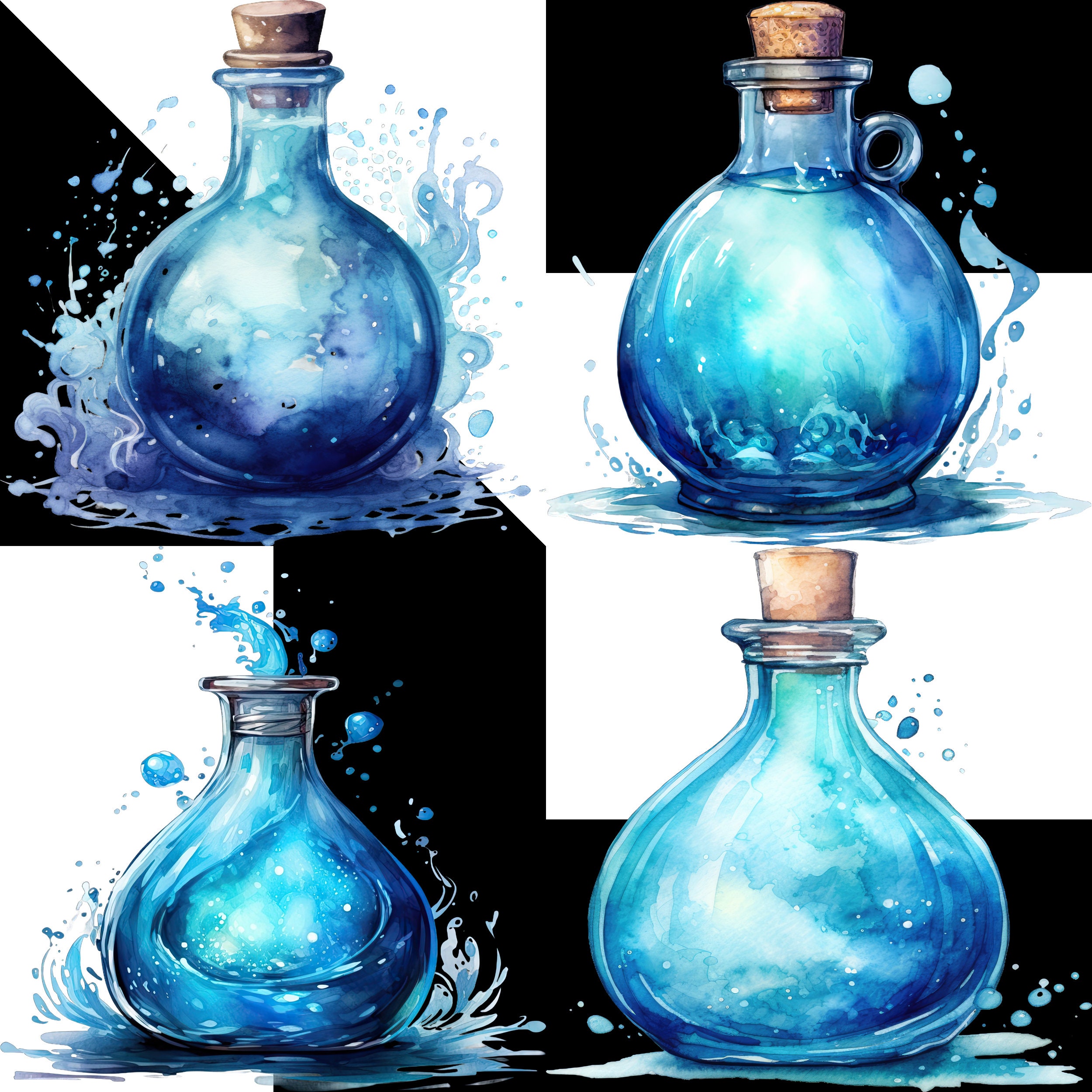 Potion Bottle Clipart, Enchanting Potion Bottles, Magic Elixir Clipart ...