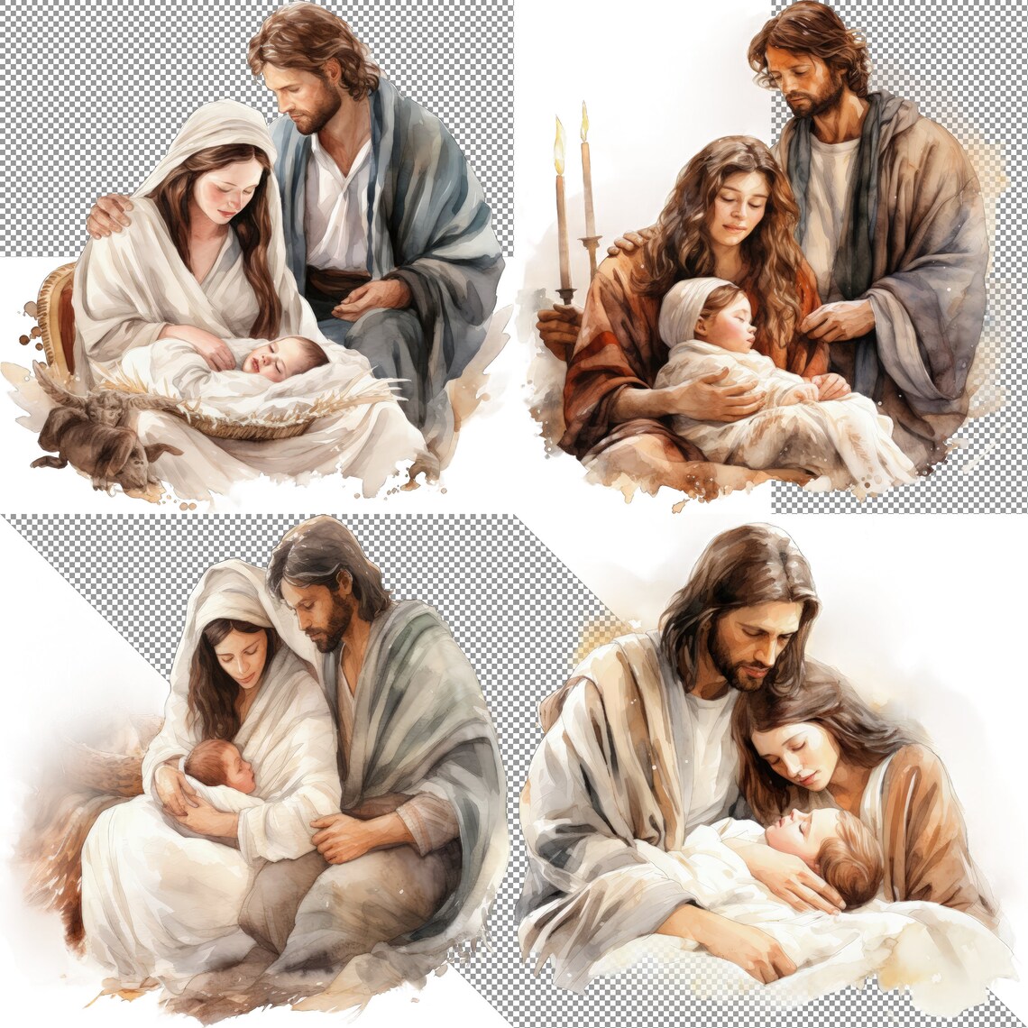 Divine Birth, Christmas Clipart, Nativity Scene in Muted Colors, Jesus ...