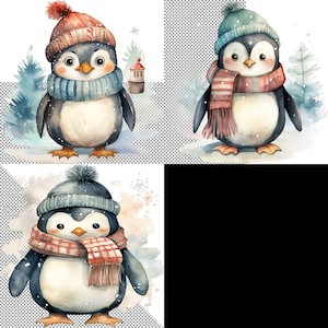Christmas Penguin Clipart, Winter Wonderland Penguin Graphics, Snowy ...