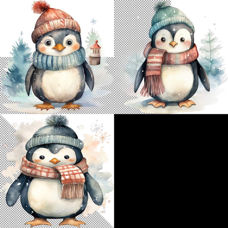 Christmas Penguin Clipart, Winter Wonderland Penguin Graphics, Snowy ...