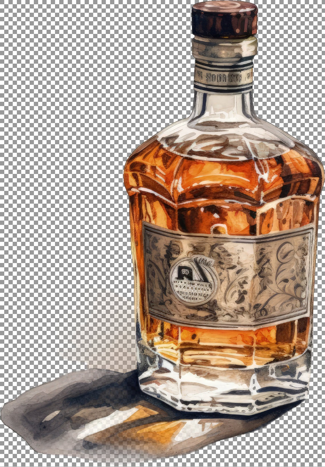 Rum Bottle Clipart, Watercolor Illustration, Png Clipart, Wall Art for ...