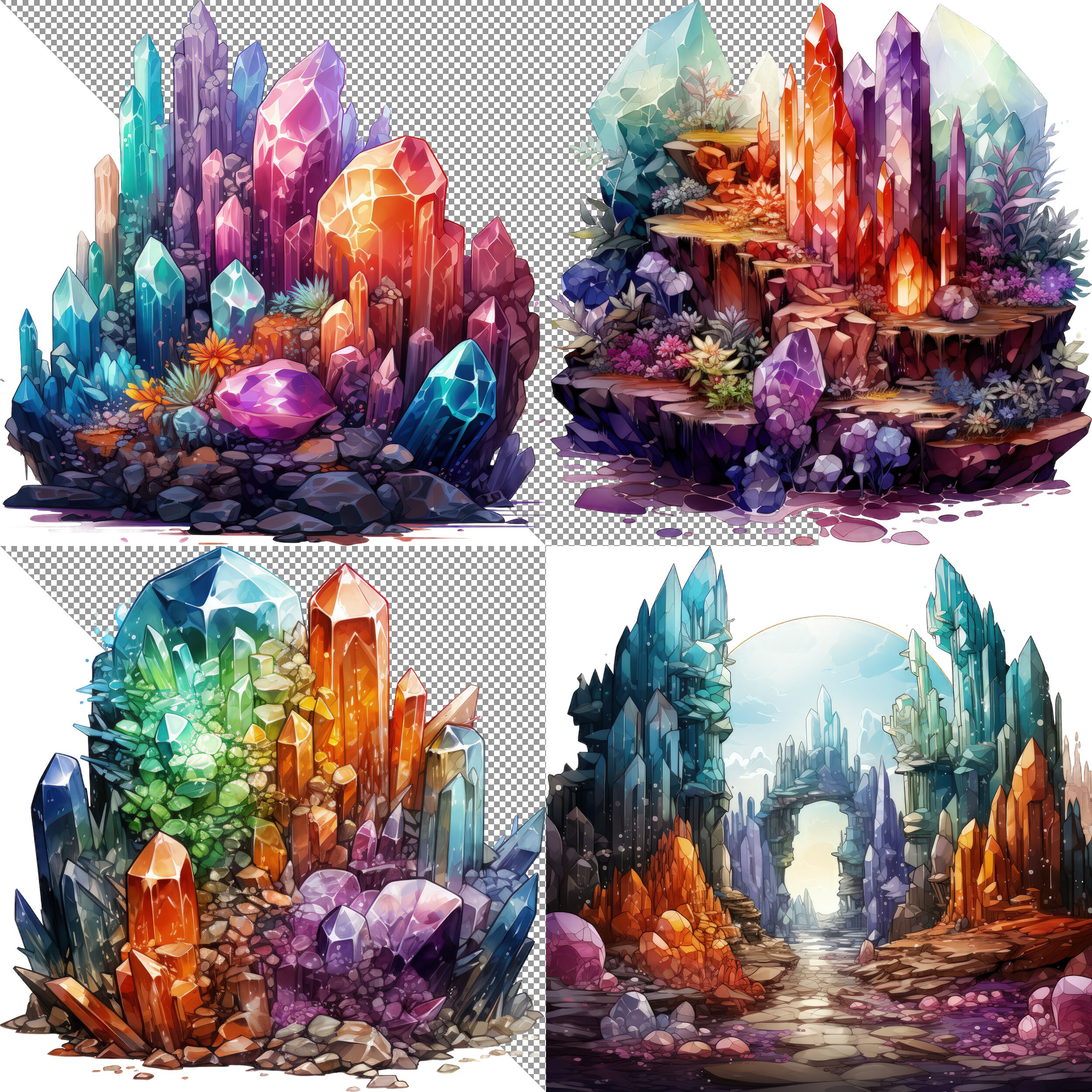 Crystal Cavern Creatures Clipart, Crystal Cluster Clipart Set ...