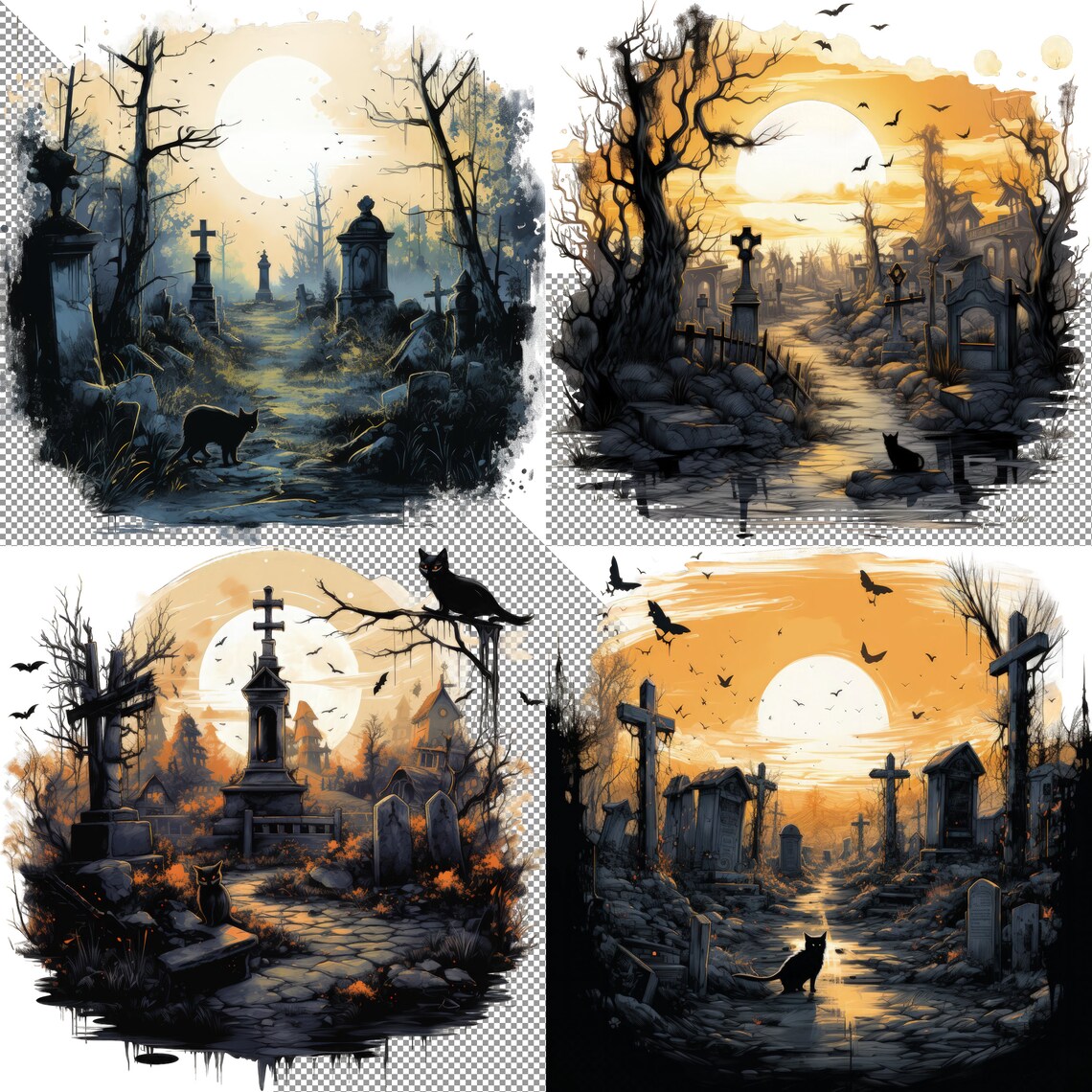 Tombstone Trails Spooky Graveyard Clipart, Printable Halloween Graphics ...