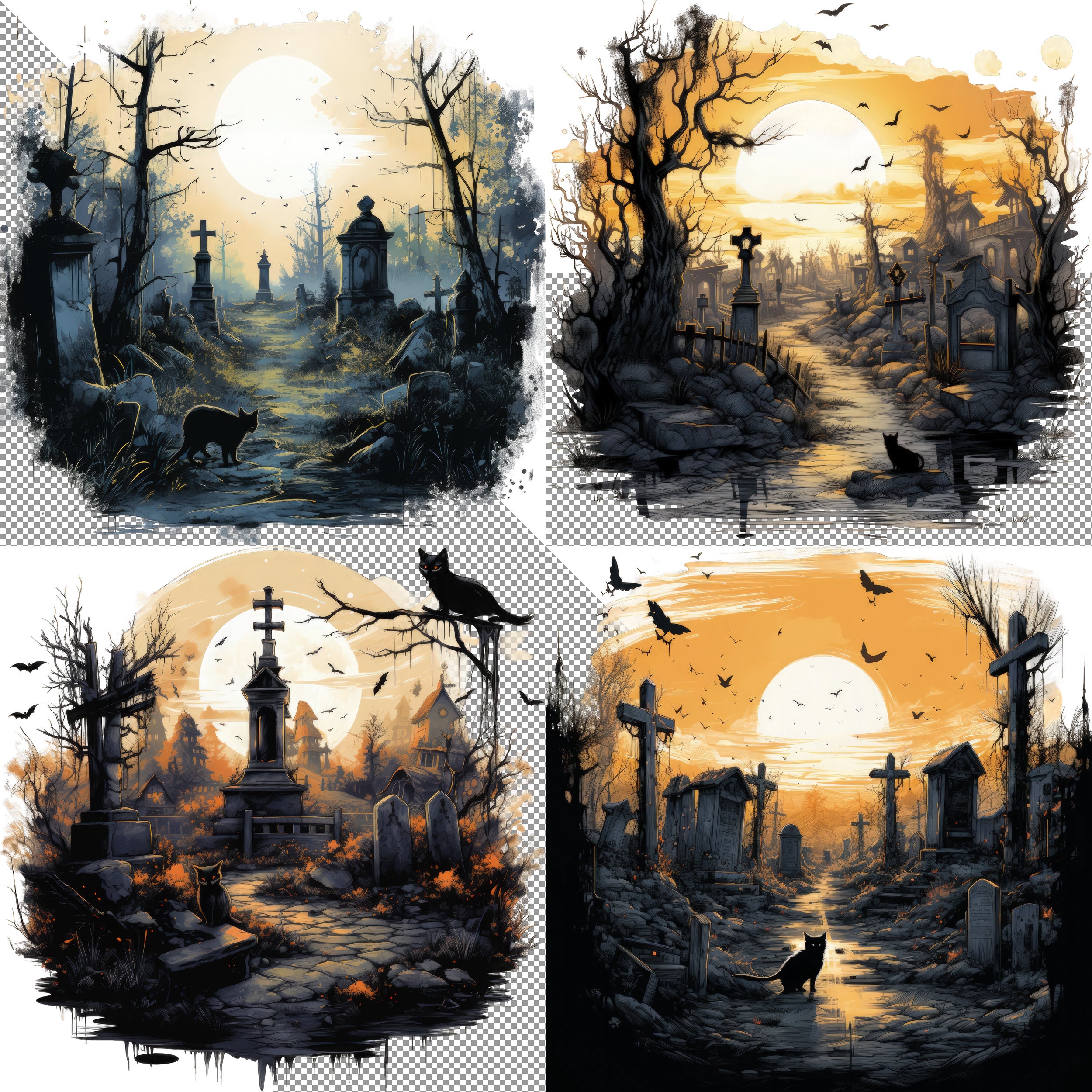Tombstone Trails Spooky Graveyard Clipart, Printable Halloween Graphics ...