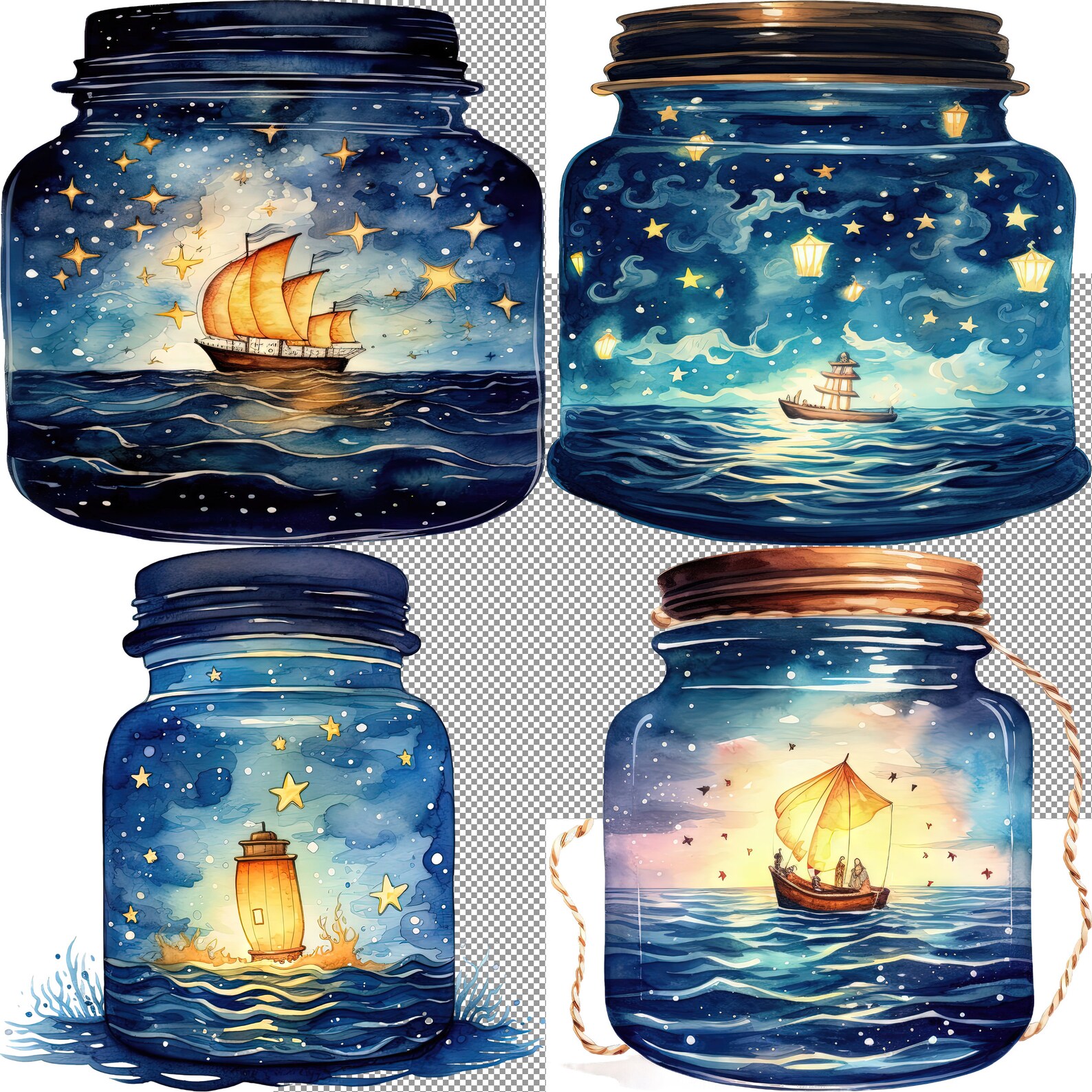 Firefly Jar With Sailing Ship Watercolor Clipart Picture for - Etsy