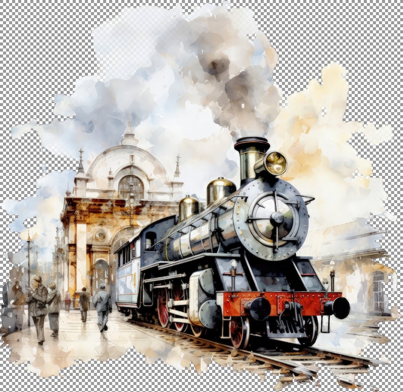 Vintage Steam Train Clipart,watercolor Illustration,art for Download ...
