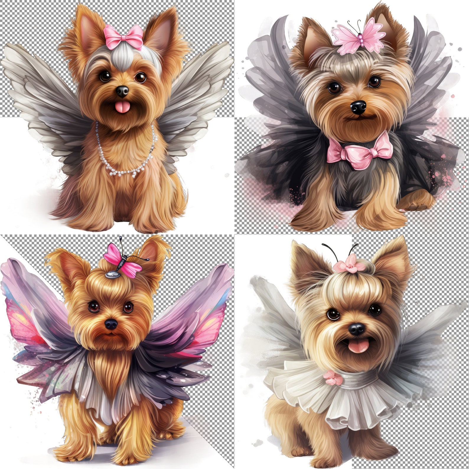 Fairy Yorkshire Terrier Clipart, Digital Fairy Terrier Art, Yorkie ...