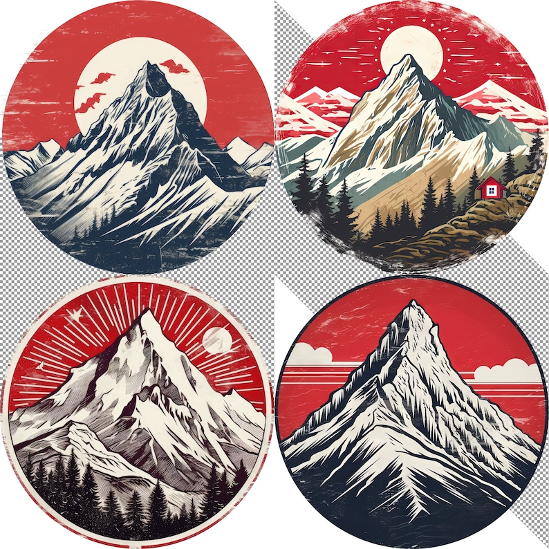 Swiss Mountain Peak Flag Badge Design, Swiss Alps Wall Art Watercolor ...