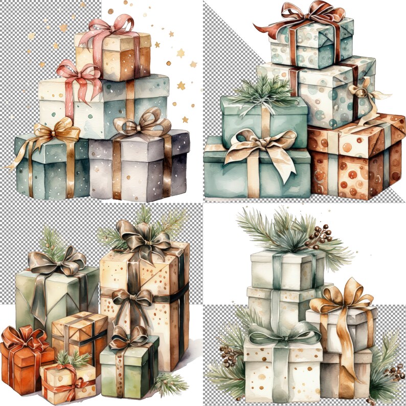 Christmas Presents Clipart Holiday Festive Clipart Birthday - Etsy
