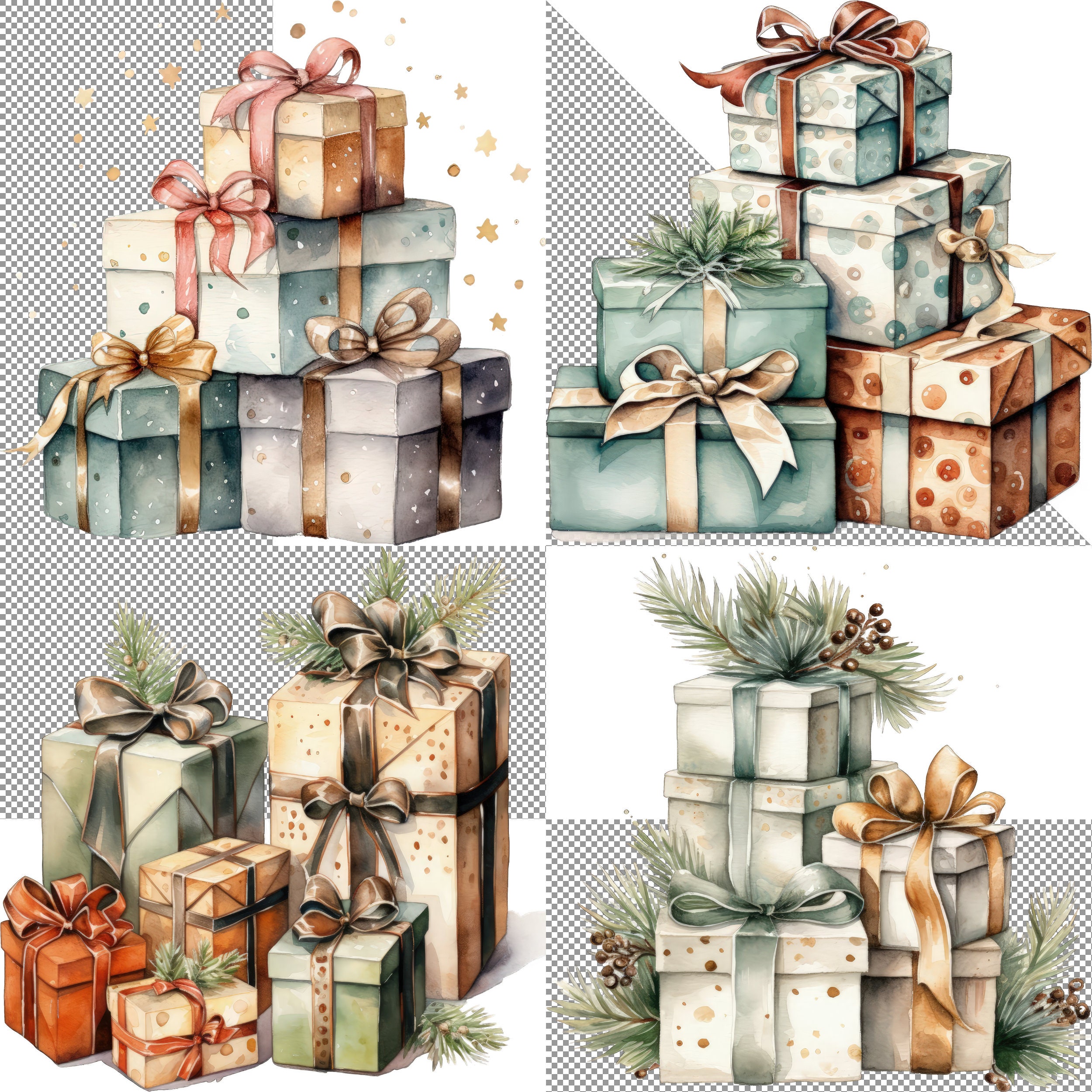 Christmas Presents Clipart Holiday Festive Clipart Birthday - Etsy
