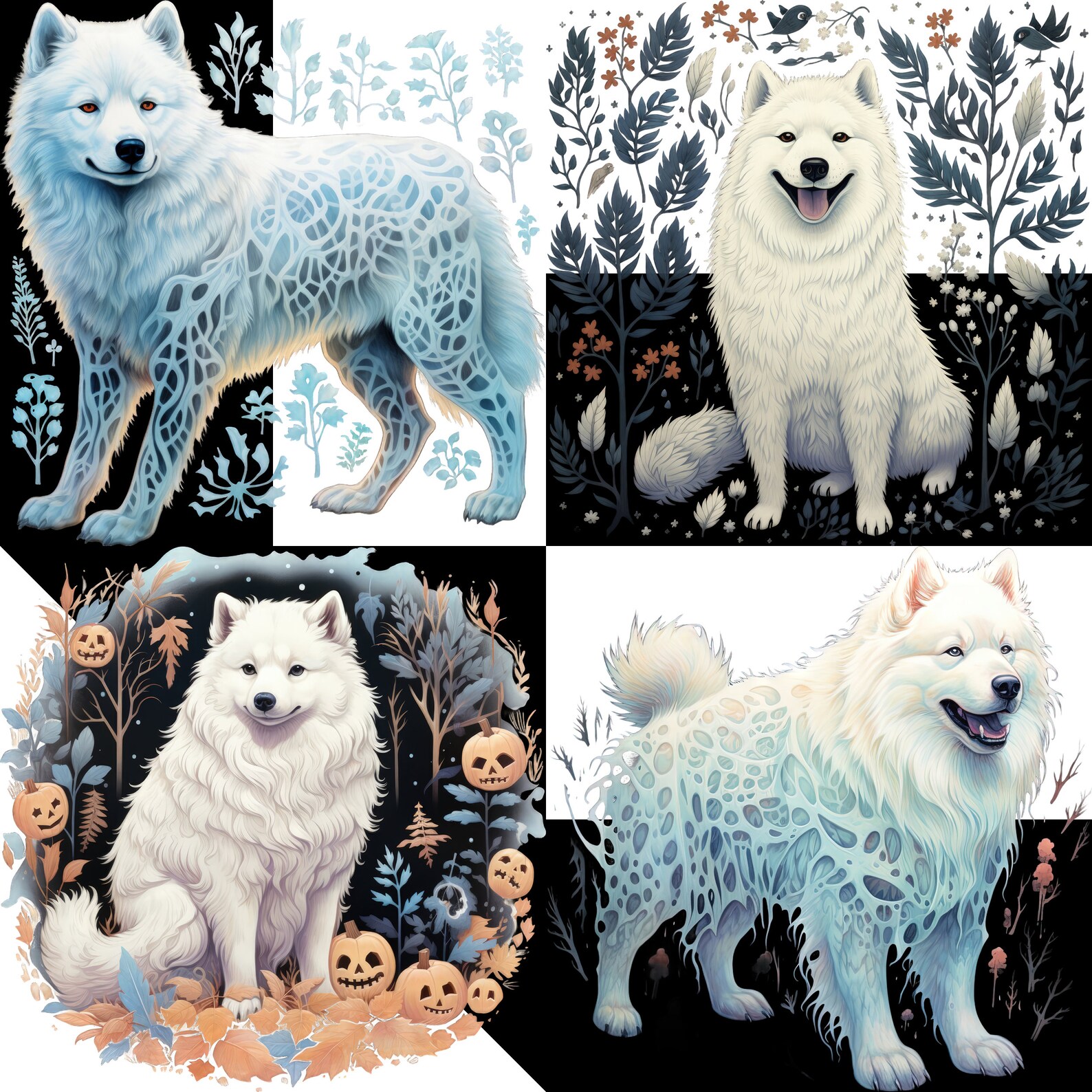 Haunting Samoyed Skeleton Clipart, Samoyed Skeleton Clipart, Haunting ...