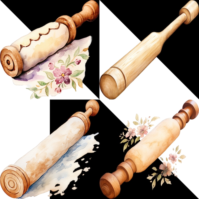 Vantage Rolling Pin Watercolor PNG Clipart, Baking Tools Illustration ...