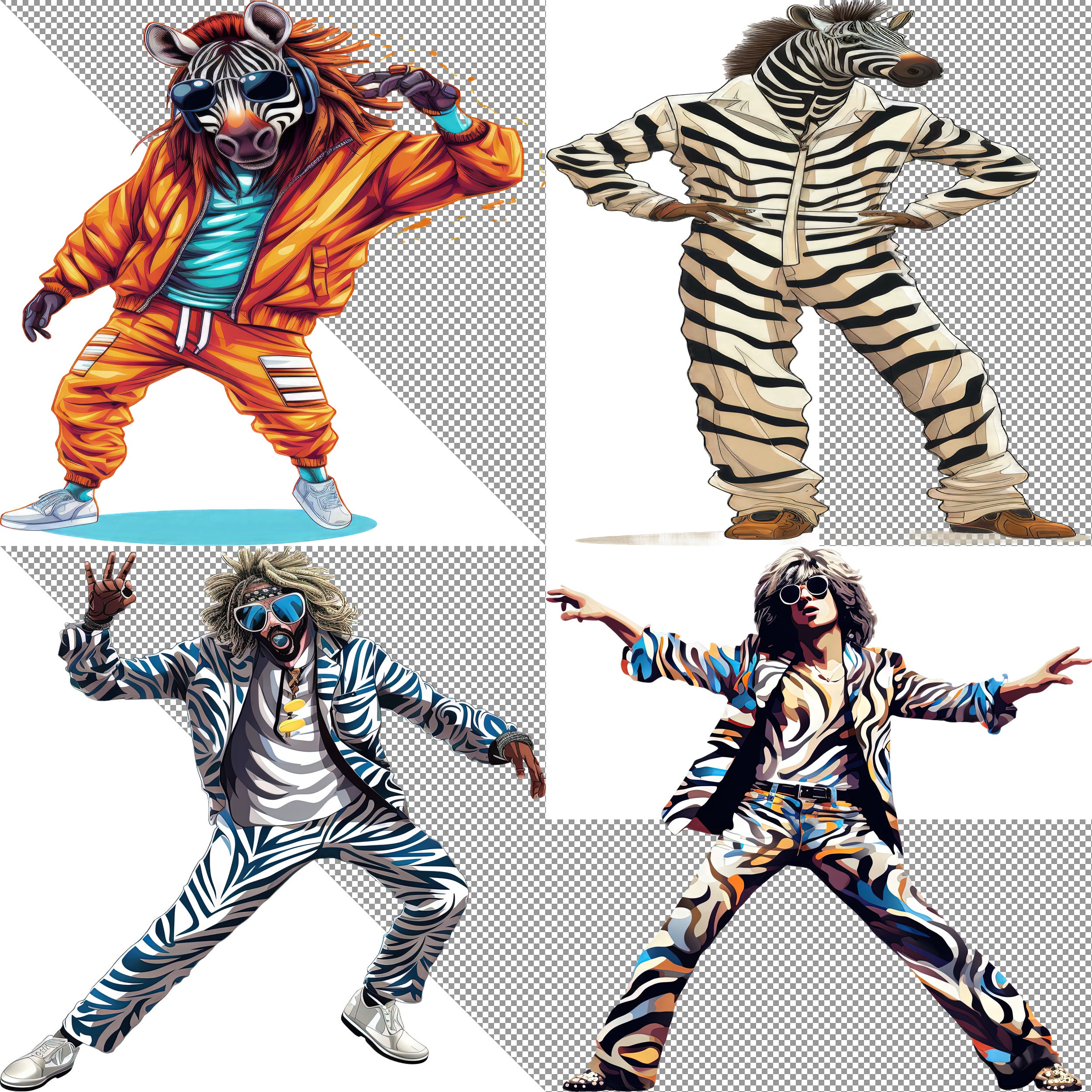 Disco Zebra Clipart, Digital Disco Art, Zebra Clipart, Retro Dance ...