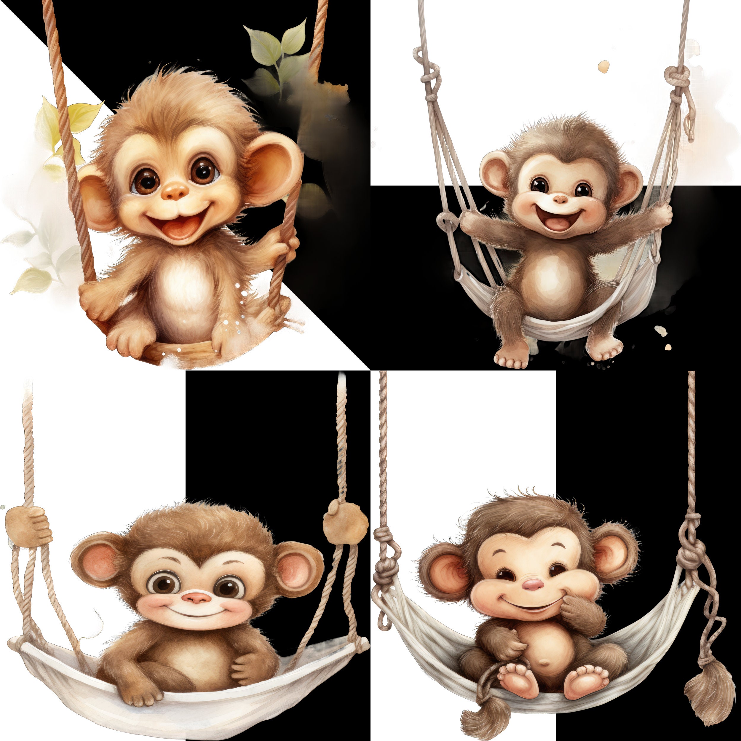 Joyful Monkey Hammock Art Print, Custom Monkey Hammock Painting, Hand ...
