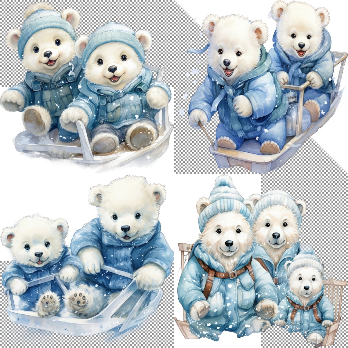 Icy Adventures Clipart, Digital Sticker for Kids, Cute Polar Bear Cubs ...