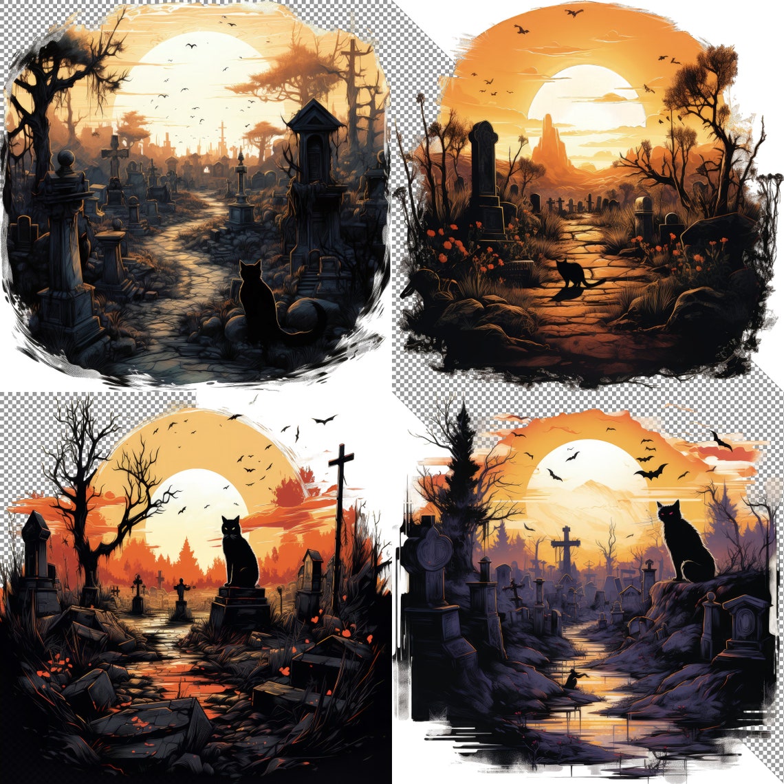 Tombstone Trails Spooky Graveyard Clipart, Printable Halloween Graphics ...