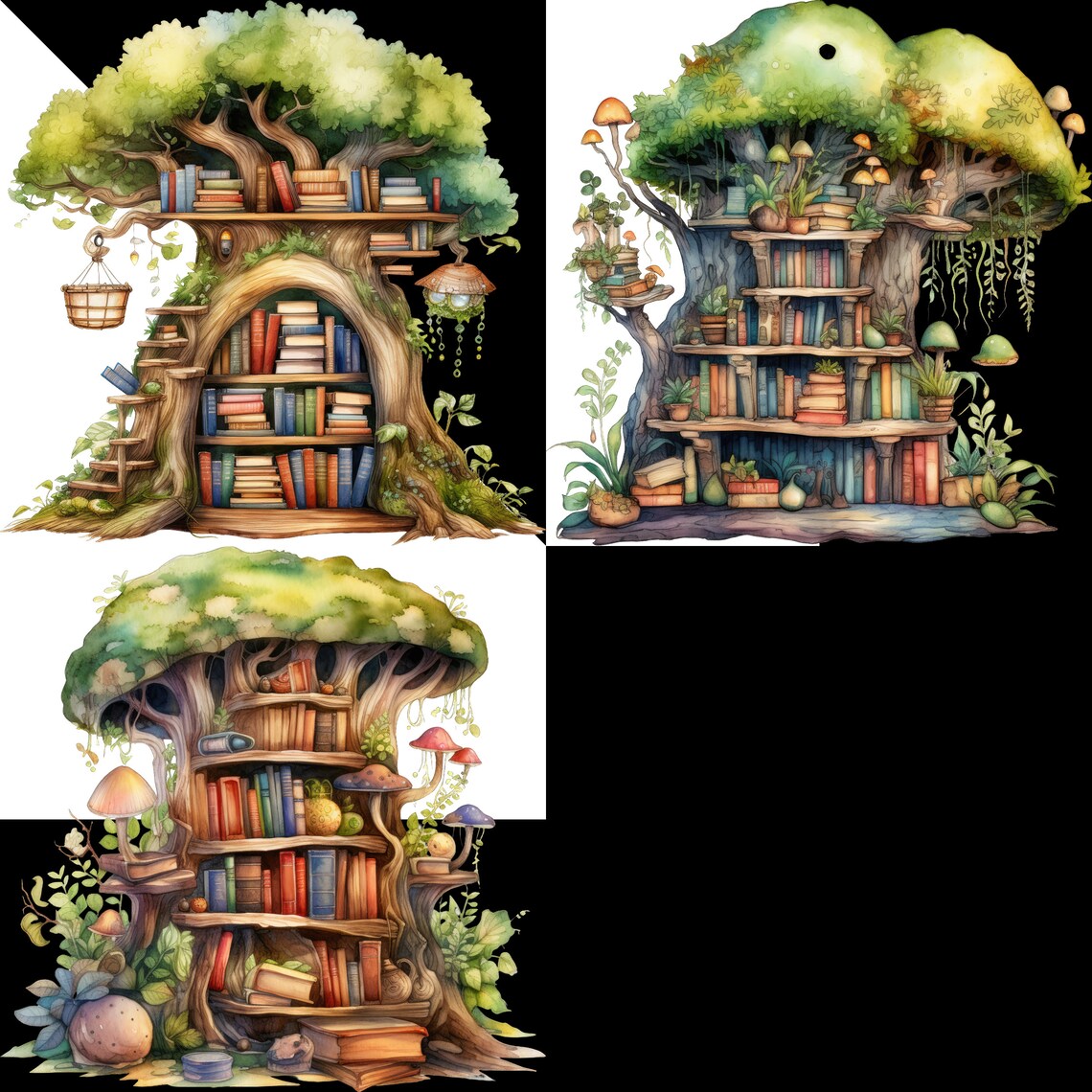 Enchanted Tree Bookshelf, Design for Case, Digital Sticker for Books ...