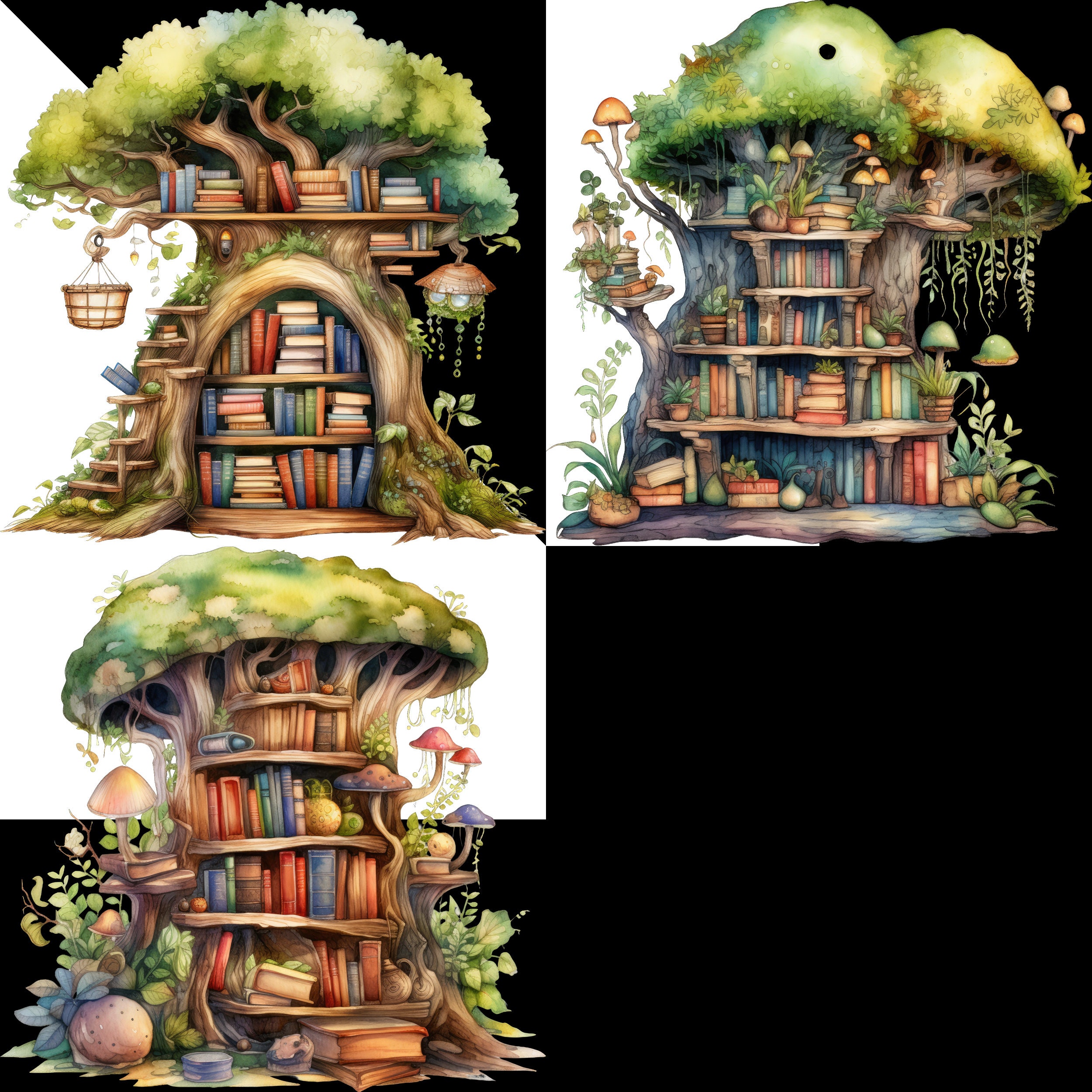 Enchanted Tree Bookshelf, Design for Case, Digital Sticker for Books ...