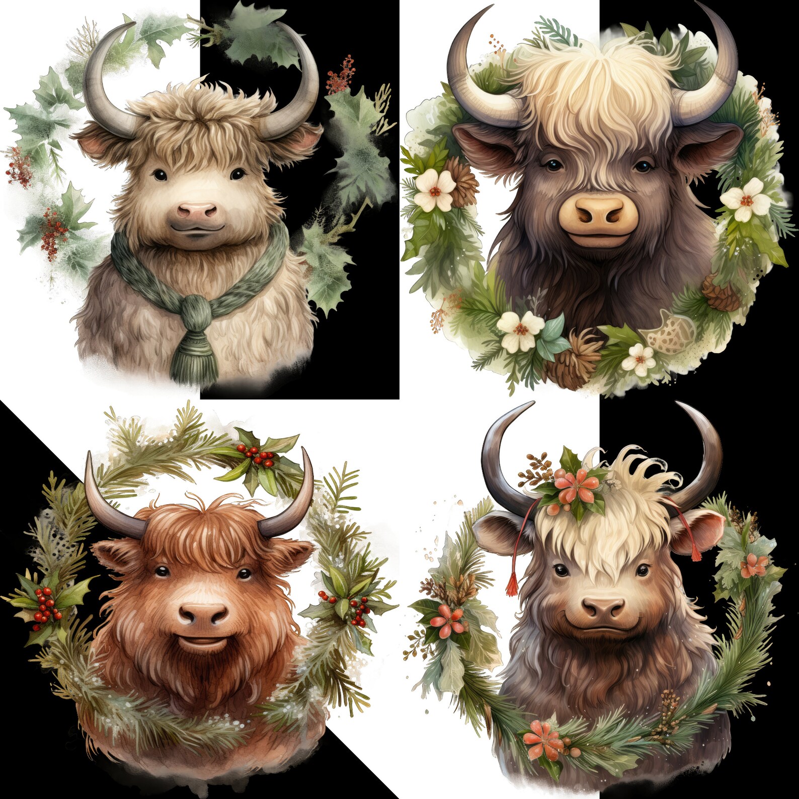 Christmas Festive Yak PNG Clipart, Cute Yak Christmas Art,festive ...