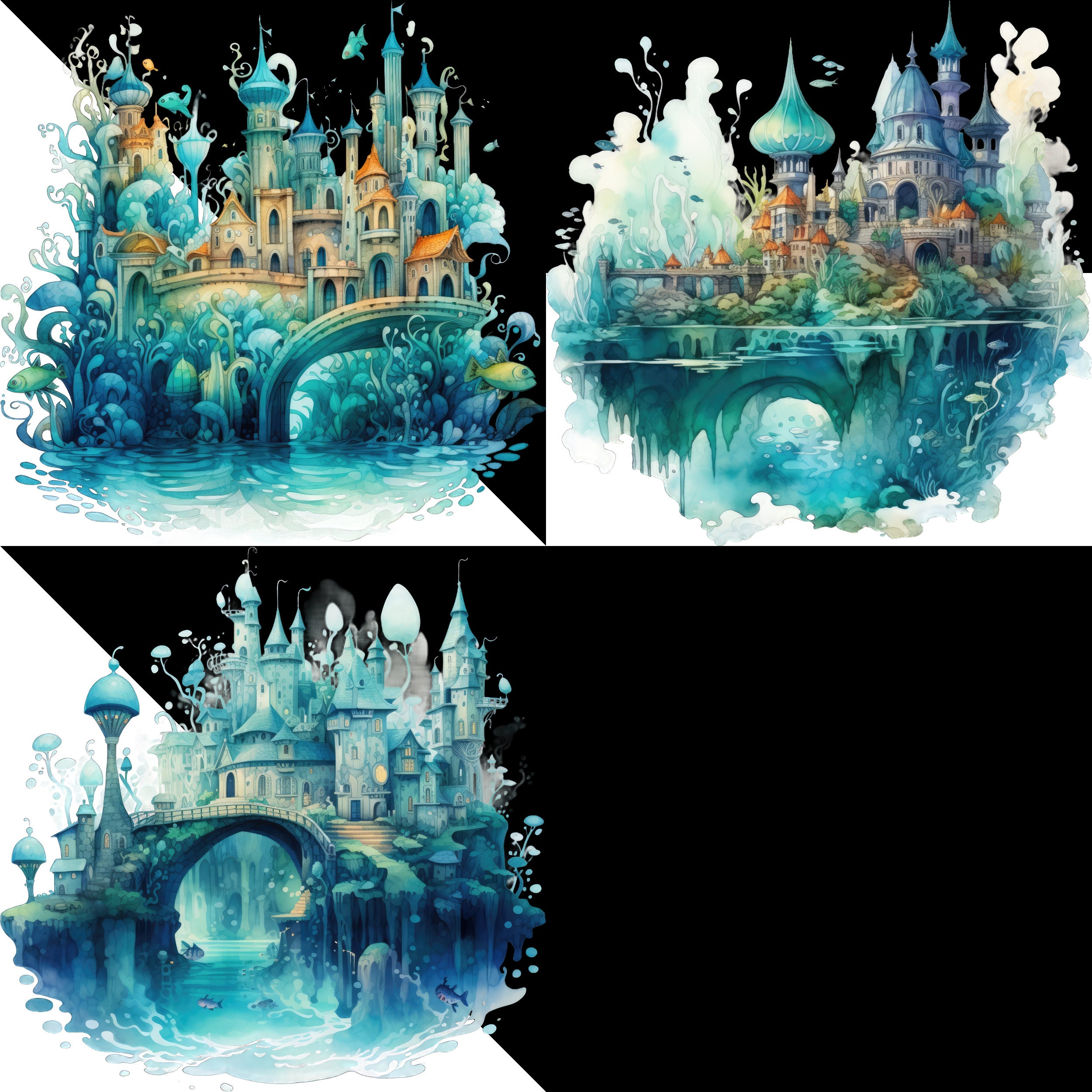 Underwater City Clipart: Submerged Cityscape Underwater City - Etsy