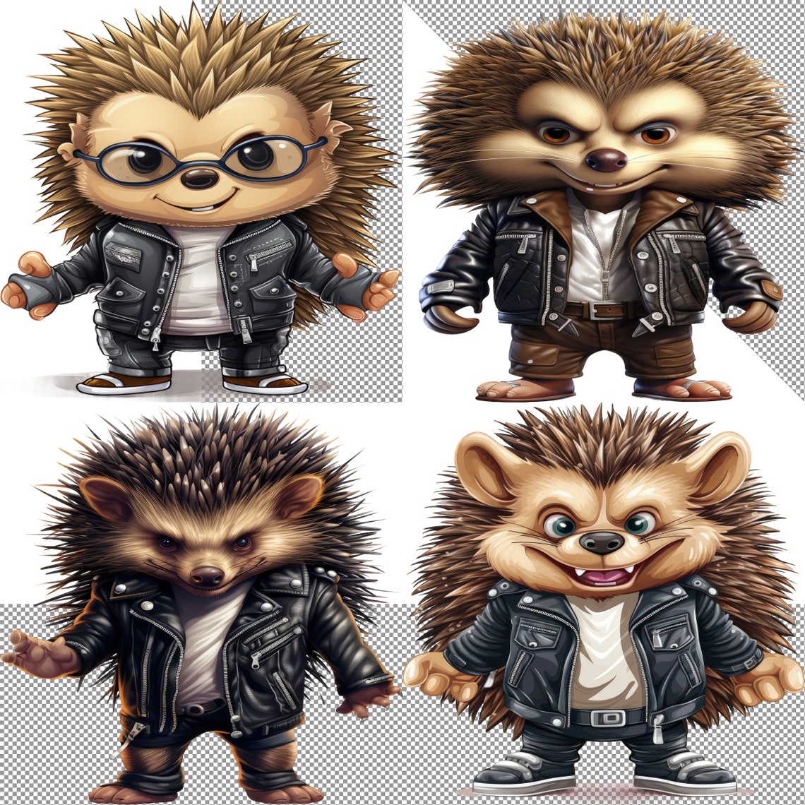 Porcupine in Punk Spiked Leather Jacket Clipart, Rock 'n' Roll ...