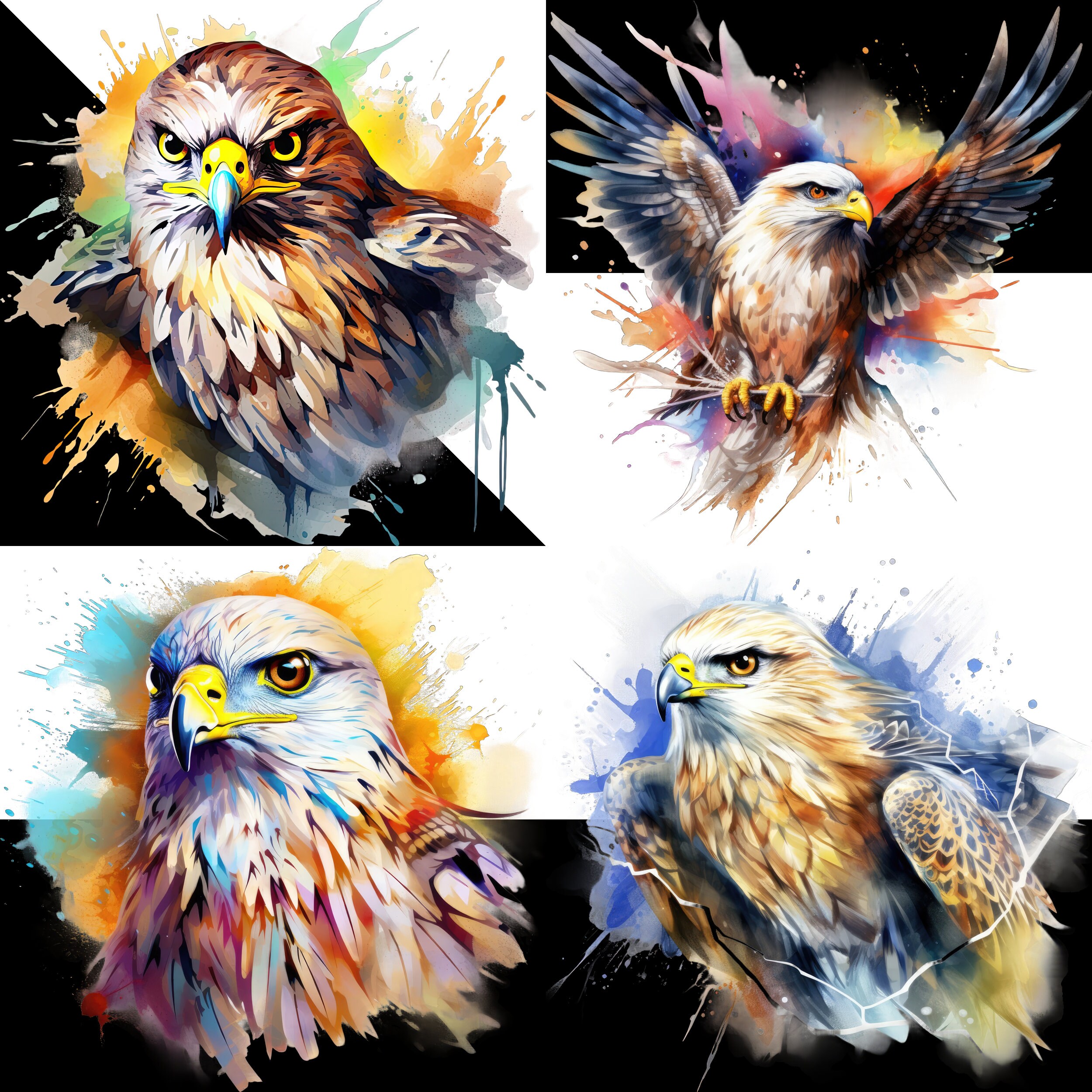 Falcon Lightning Clipart, Falcon Lightning Bolt Art, Majestic Bird of ...