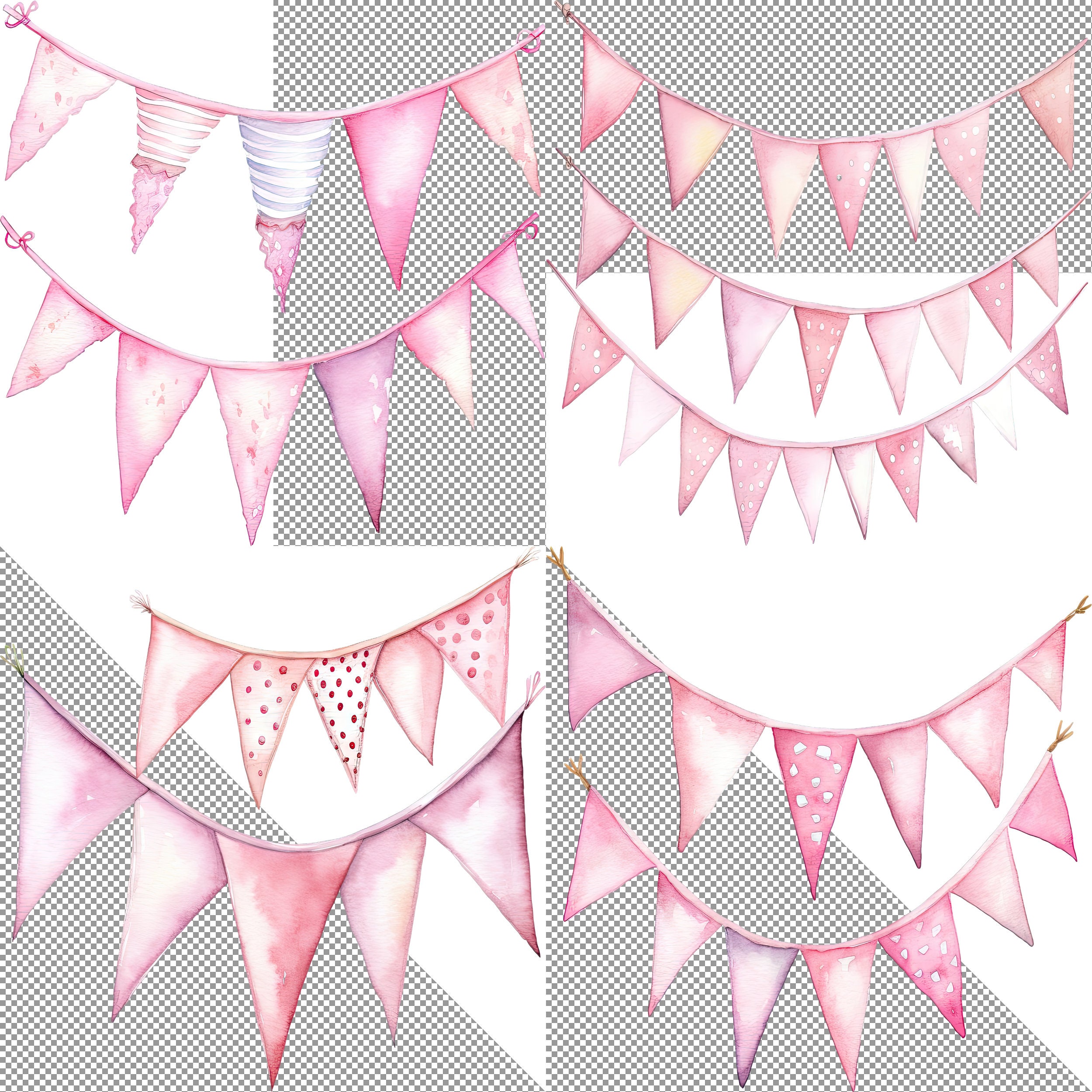 Baby Pink and Green Birthday Bunting ,watercolor Illustration, Digital ...