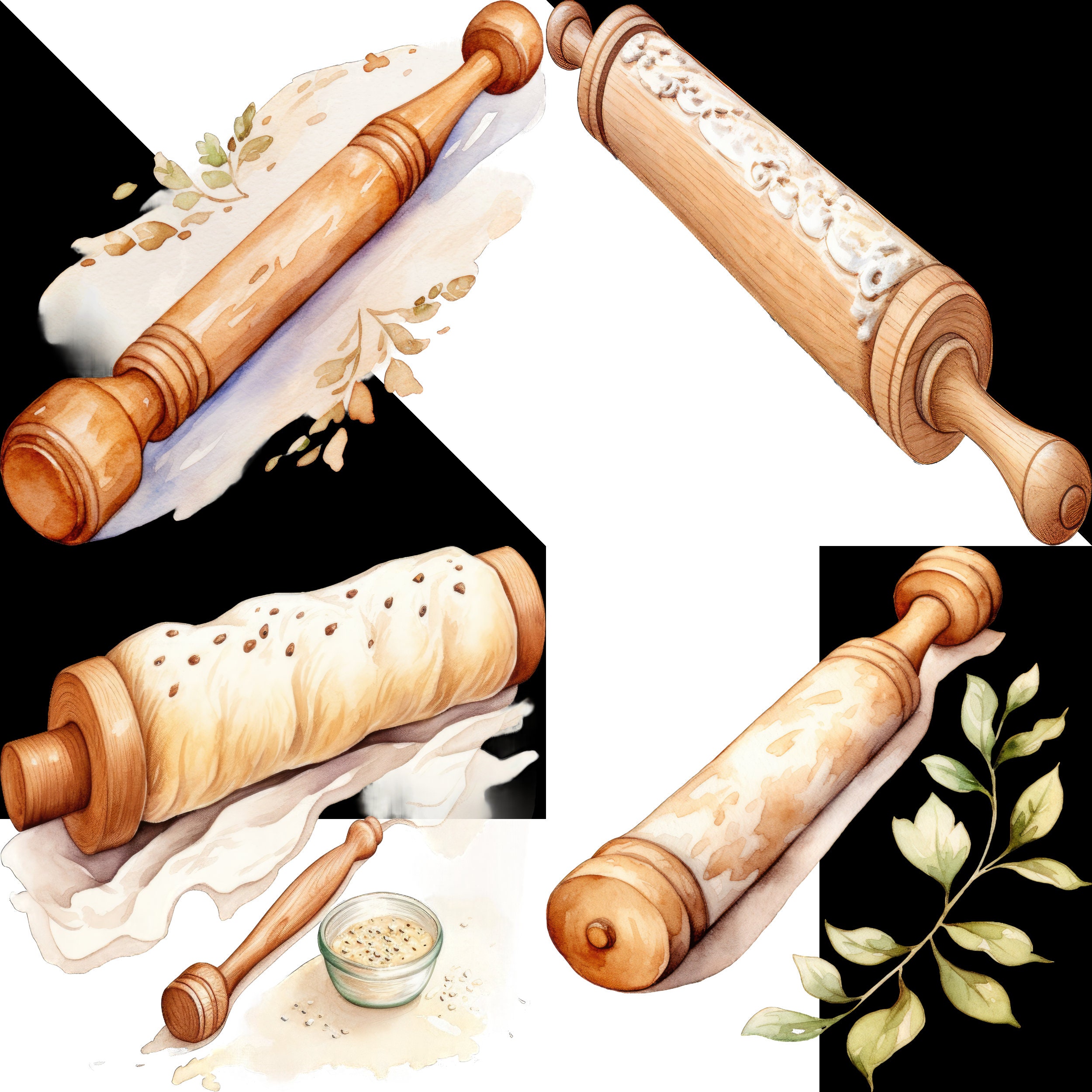 Vantage Rolling Pin Watercolor PNG Clipart, Baking Tools Illustration ...