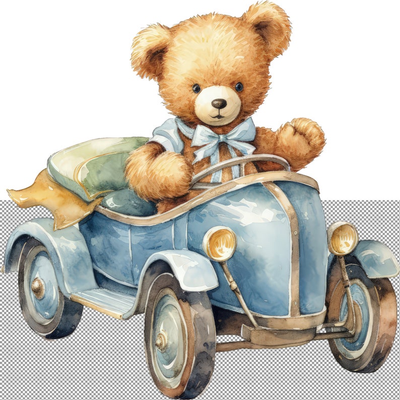 Teddy Bear's Driving Helicopter Clipart, Light Brown Watercolor ...