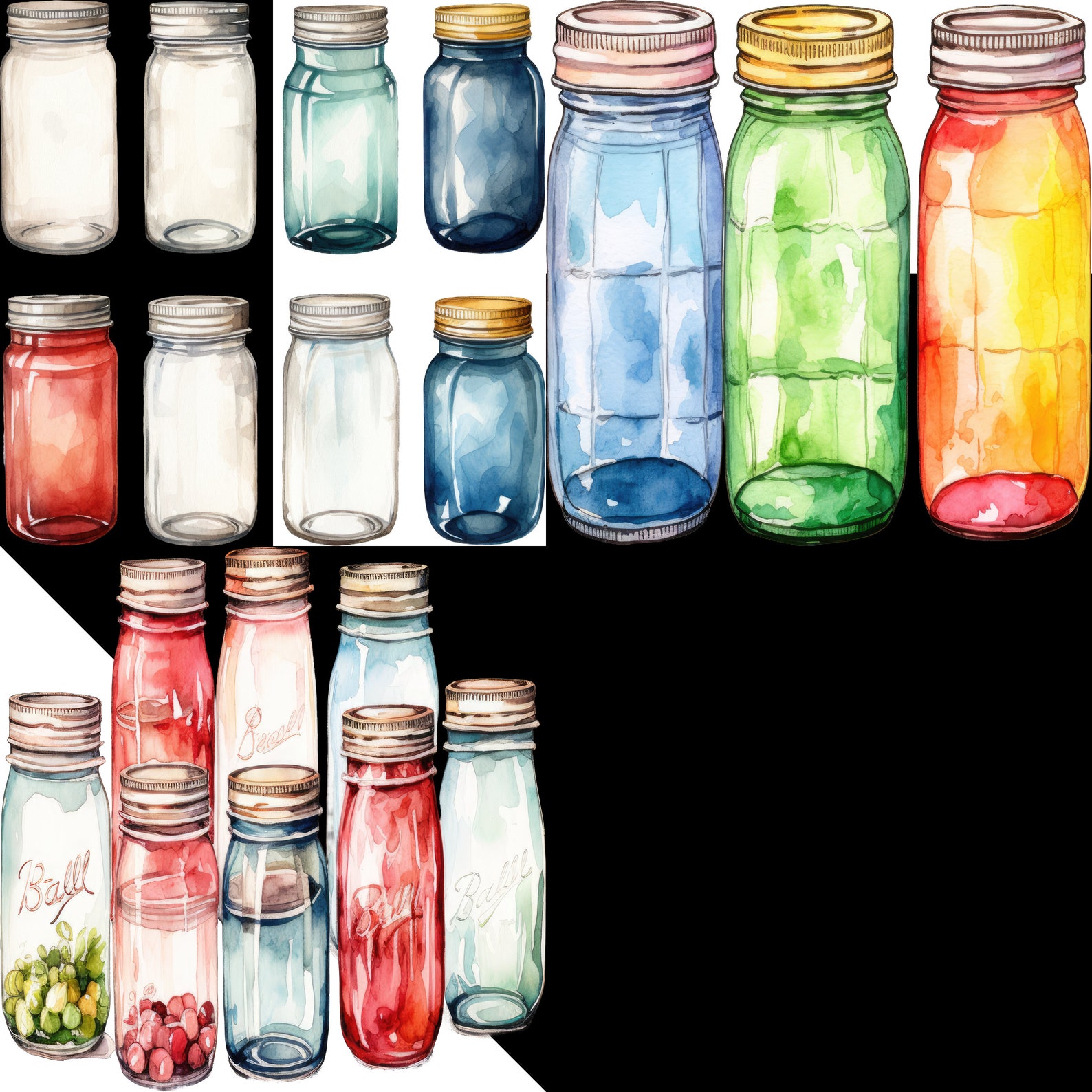 Vantage Mason Jars Watercolor PNG Clipart, Rustic Mason Jar PNG Clipart ...