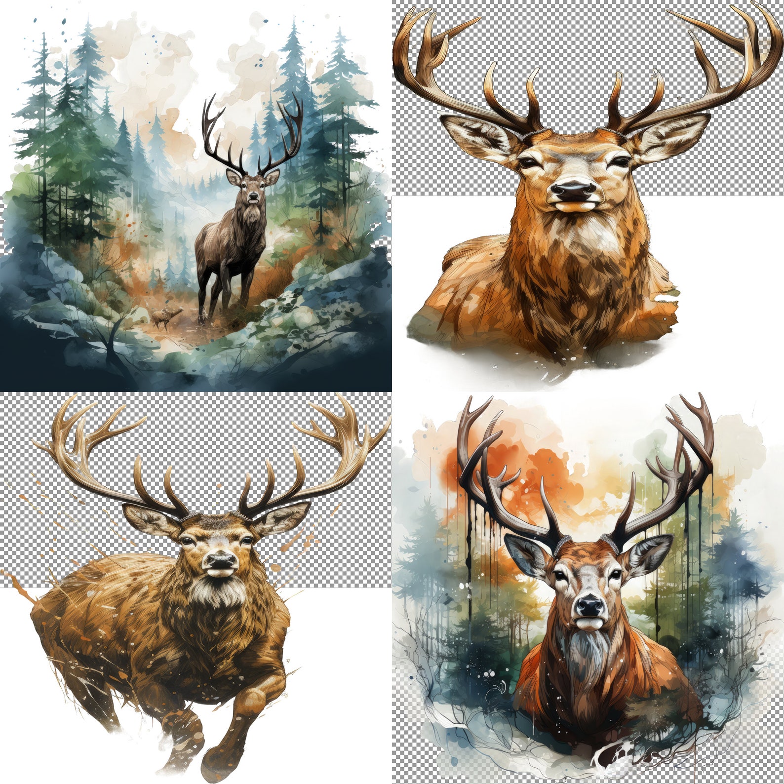 Deer's Forest Frolic, Whimsical Forest Art - Deer's Frolic Clipart ...