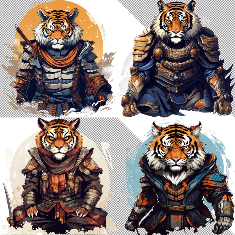 Tiger in Samurai Armor Cartoon Vectorferocious Tiger in - Etsy