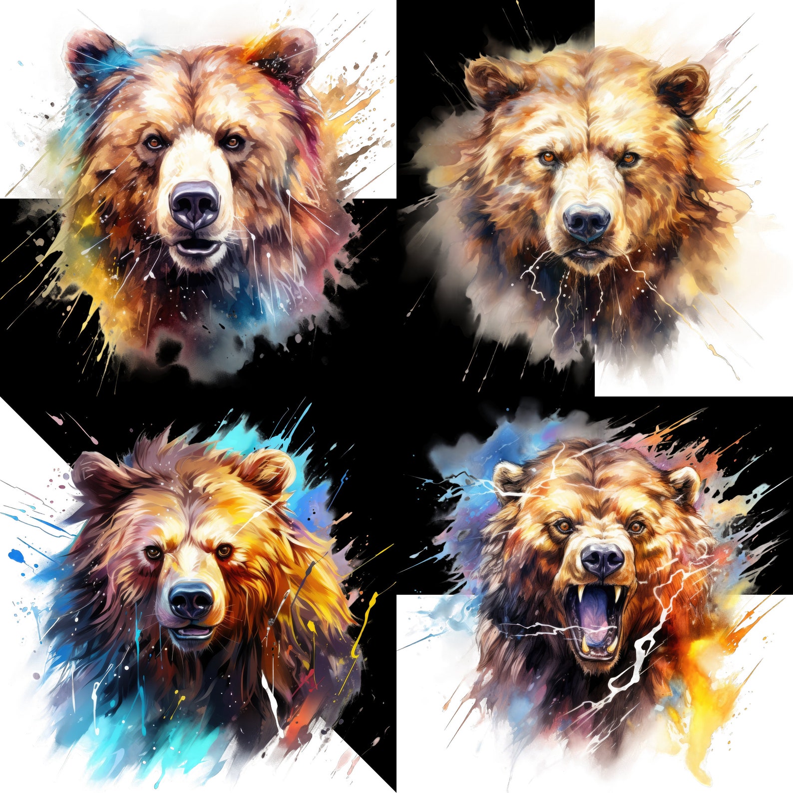 Bear's Powerful Surge, Forest Bear,wildlife Art Decor, Bear's Majestic ...