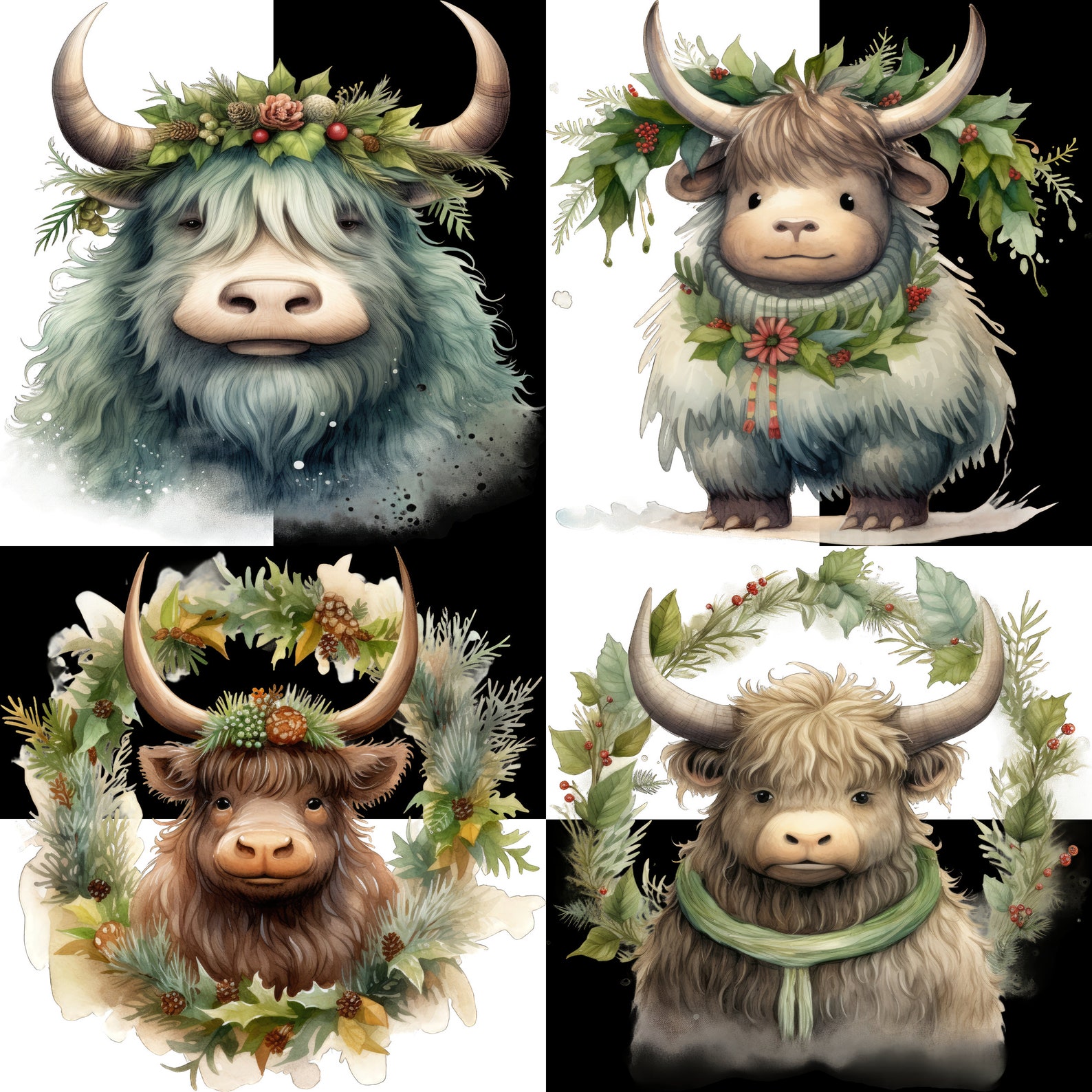 Christmas Festive Yak PNG Clipart Cute Yak Christmas - Etsy