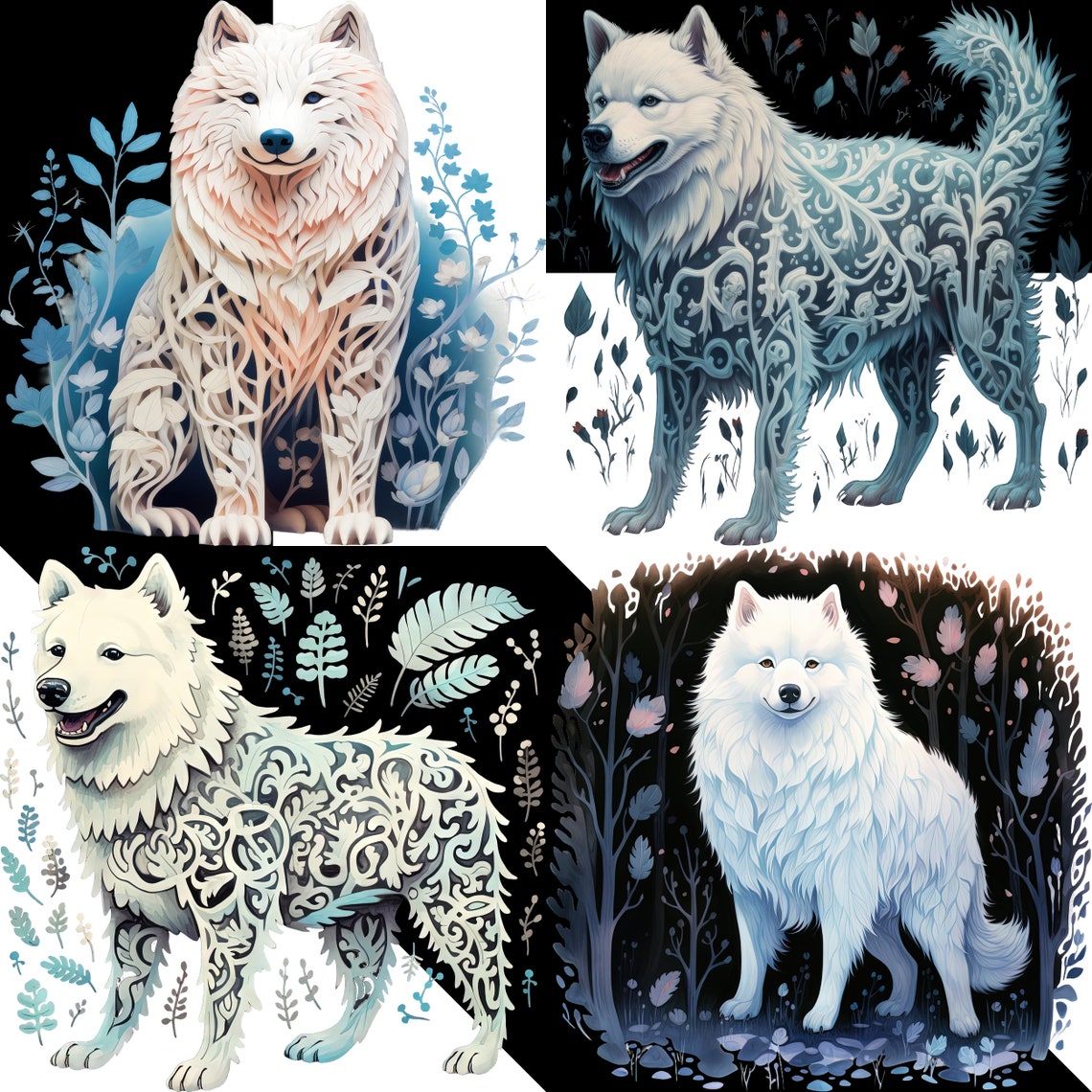 Haunting Samoyed Skeleton Clipart, Samoyed Skeleton Clipart, Haunting ...