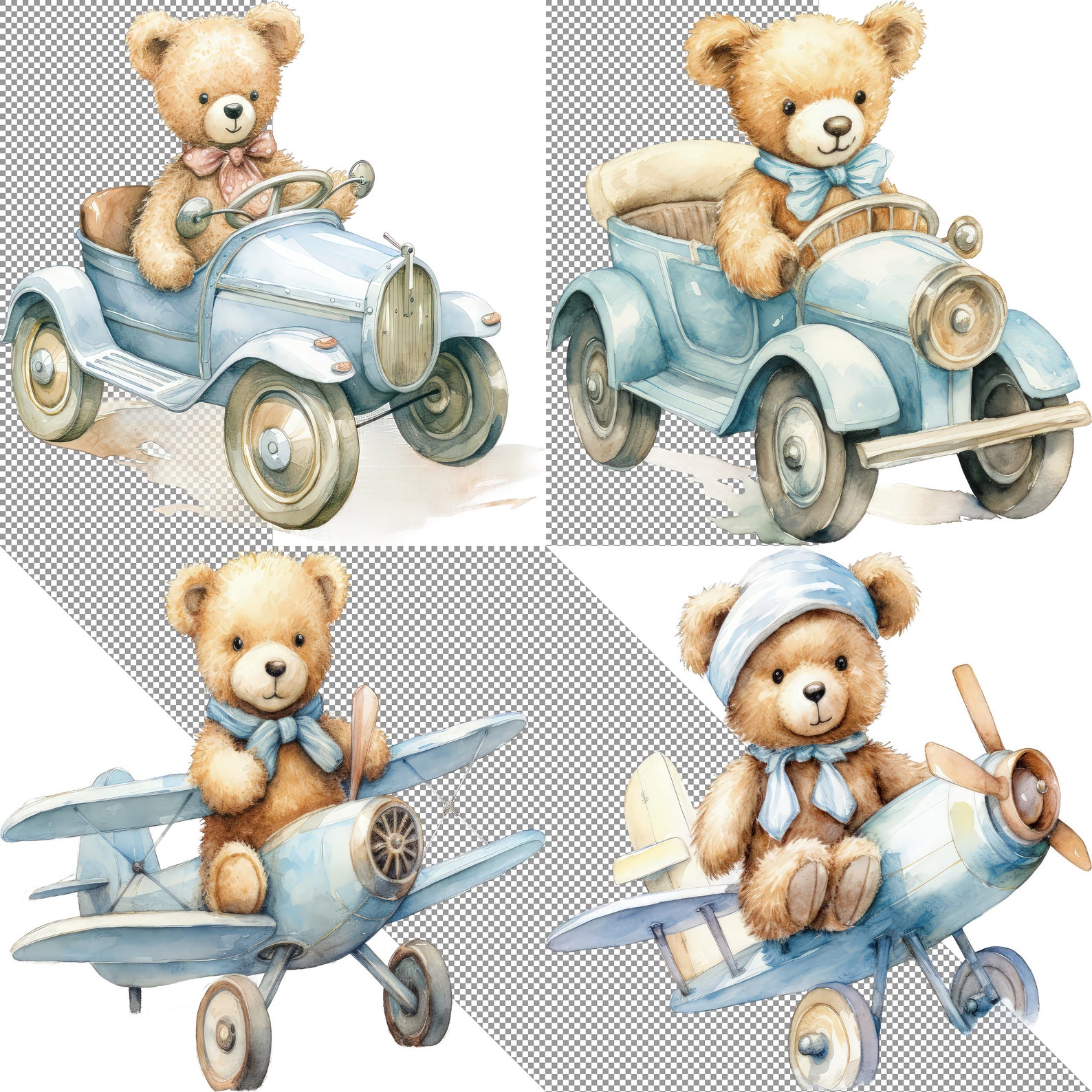 Teddy Bear's Driving Helicopter Clipart, Light Brown Watercolor ...