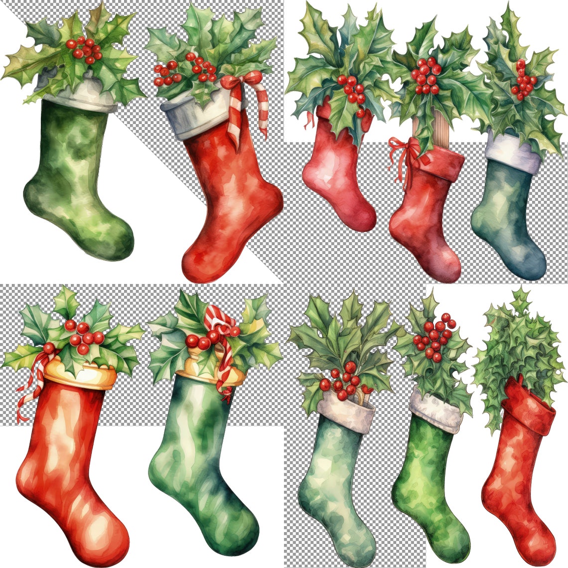 Traditional Stockings Watercolor Set, Digital Sticker for Assistant ...